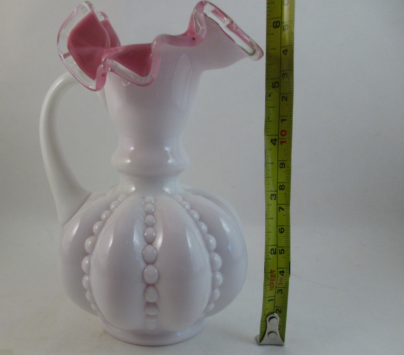 Vintage Fenton Pink and White Cased Peach Crest Pitcher/vase, Beaded ...