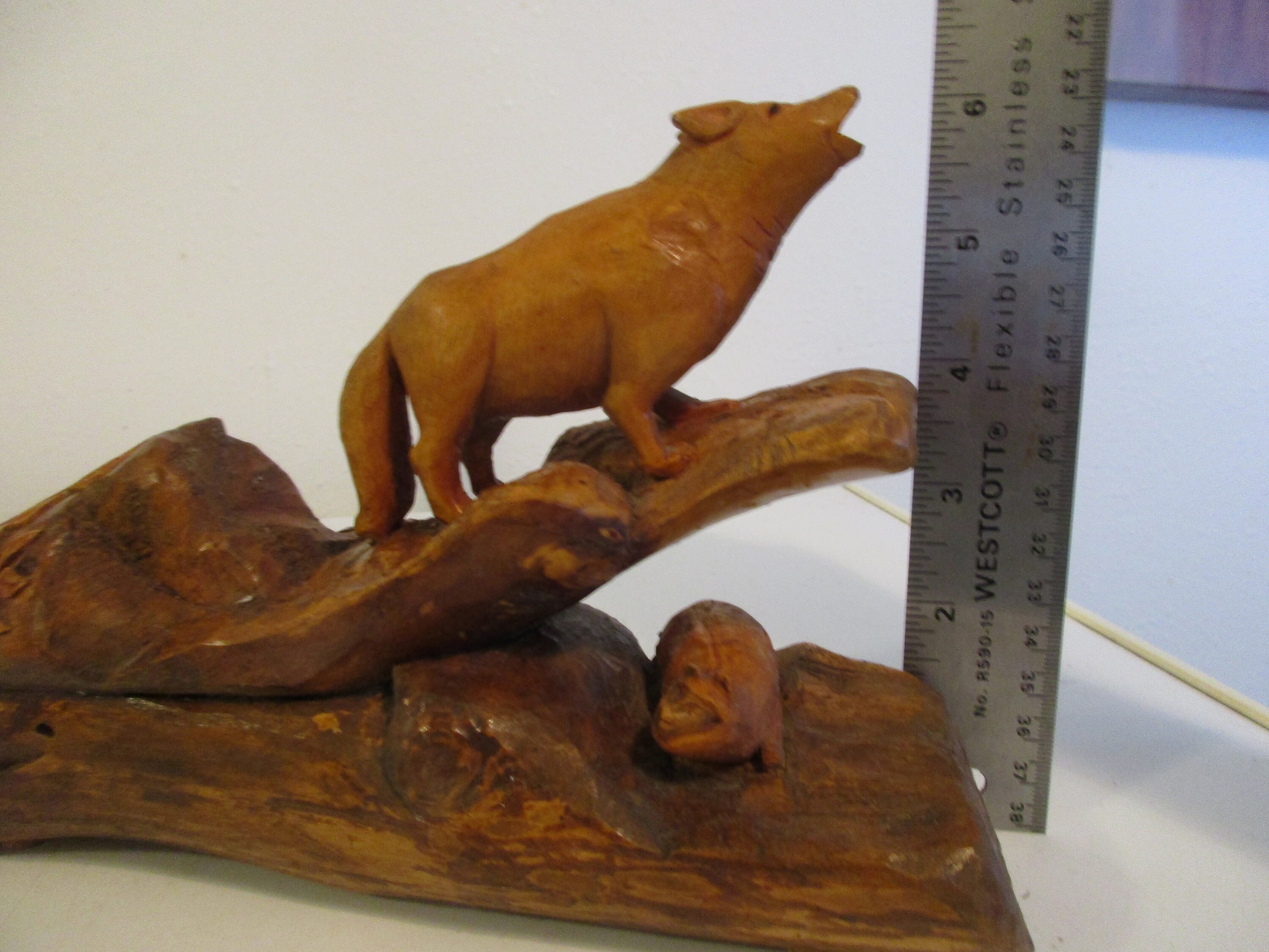 Vintage/antique? Primitive Folk Art Howling Wolf and Hiding Lamb Wood ...
