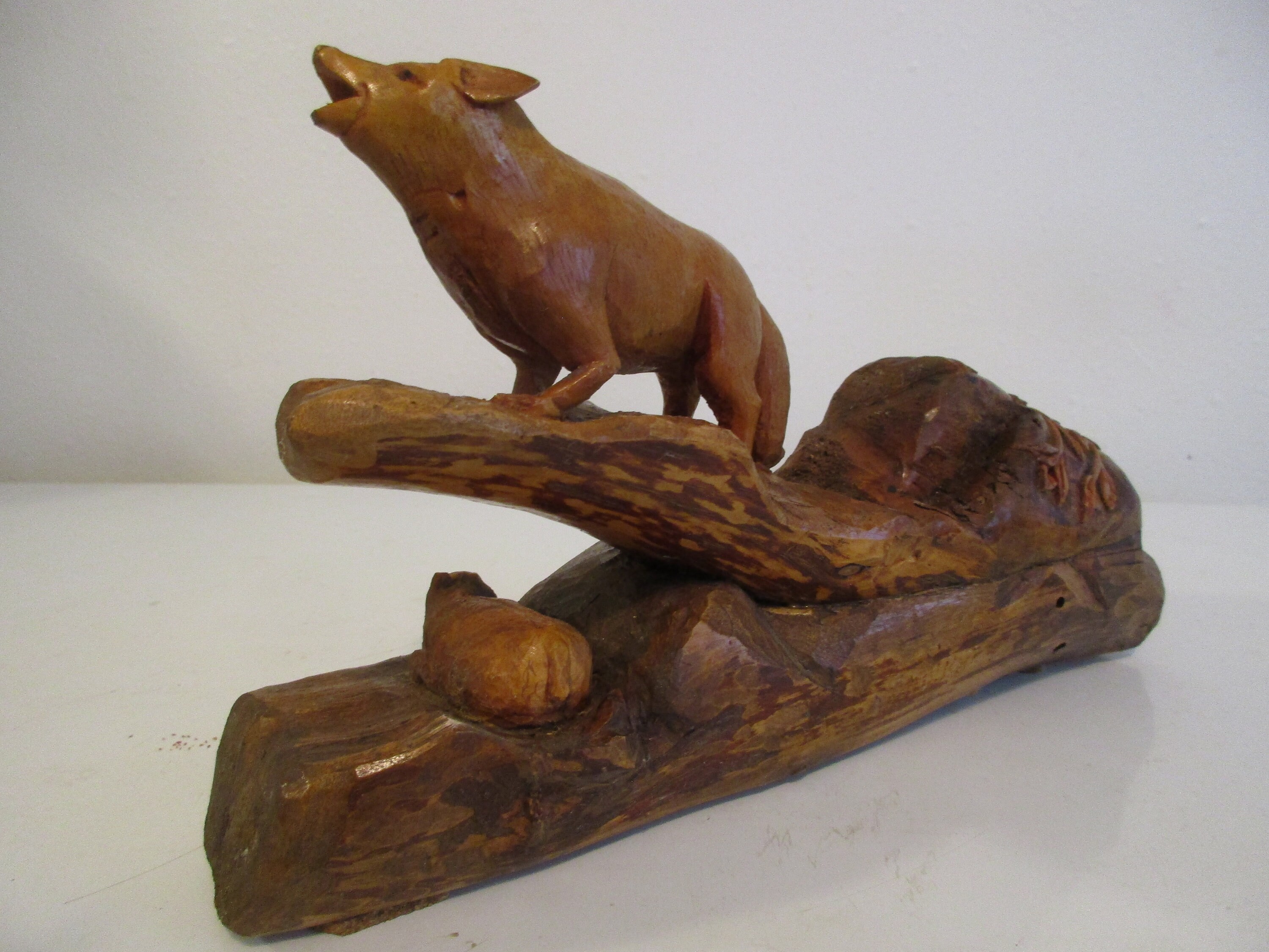 Vintage/antique? Primitive Folk Art Howling Wolf and Hiding Lamb Wood ...