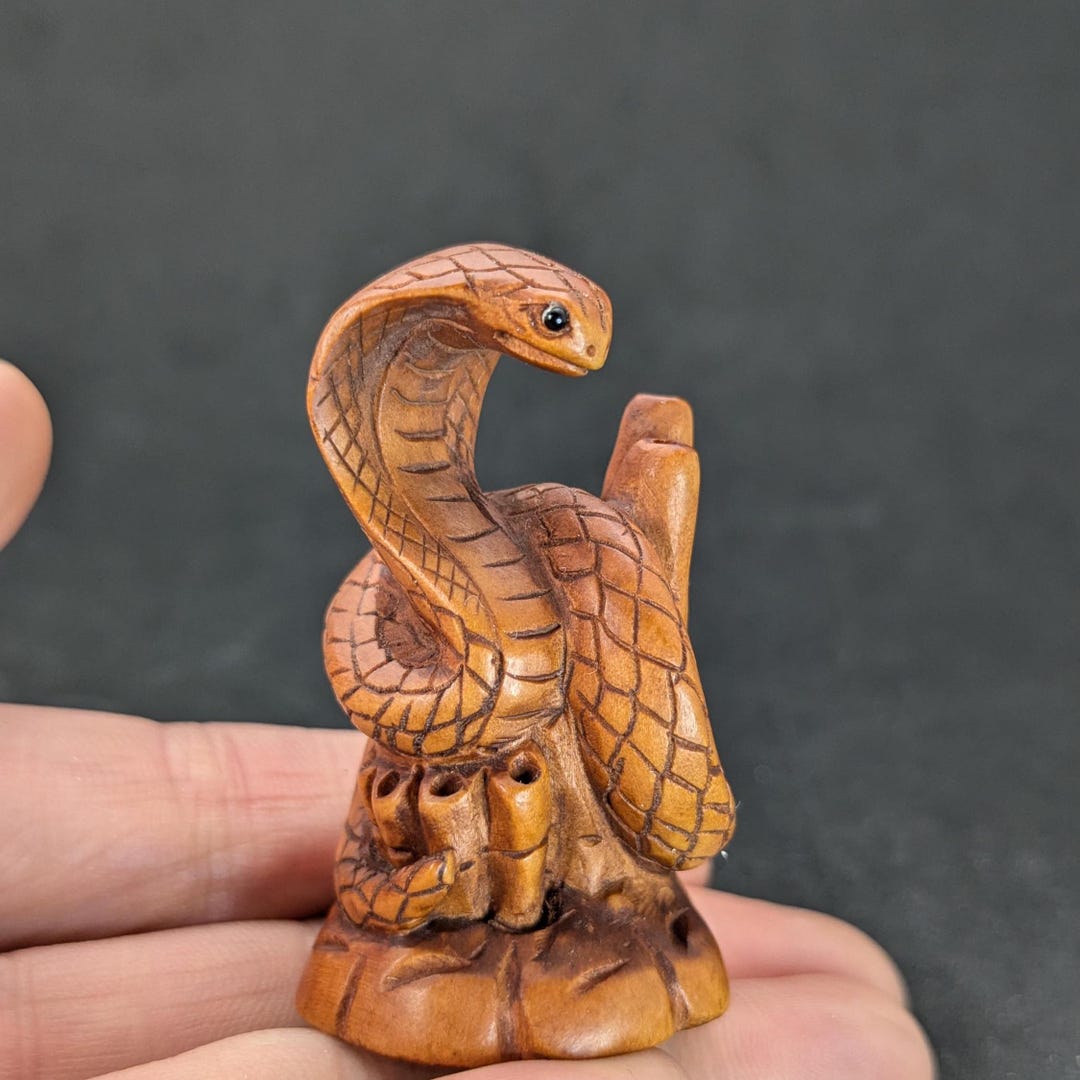 Hand Carved Boxwood Snake Netsuke, Wood Snake Netsuke, Boxwood Snake ...