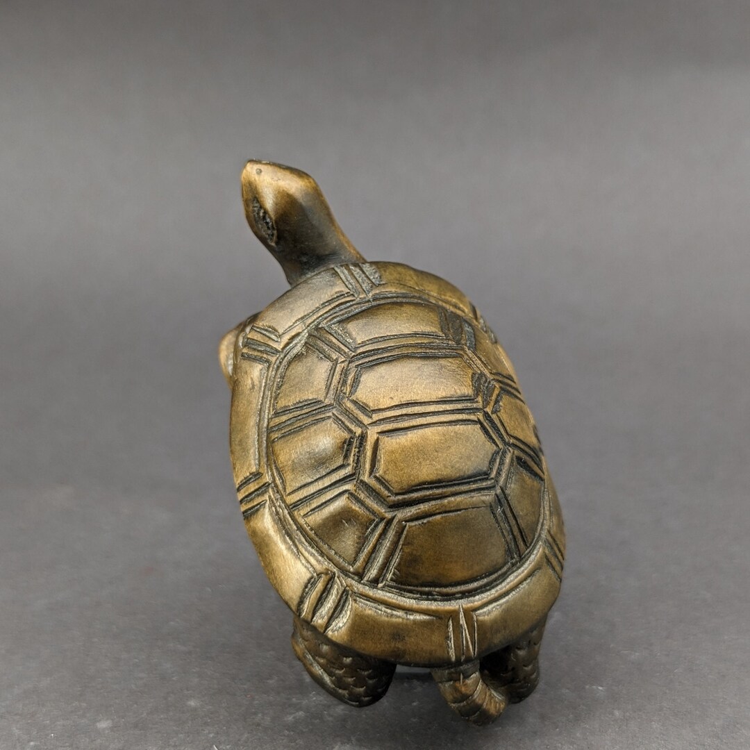 Hand Carved Boxwood Netsuke: Turtle, Tortoise, Symbol of Longevity, Prosperity, Wood Turtle ...