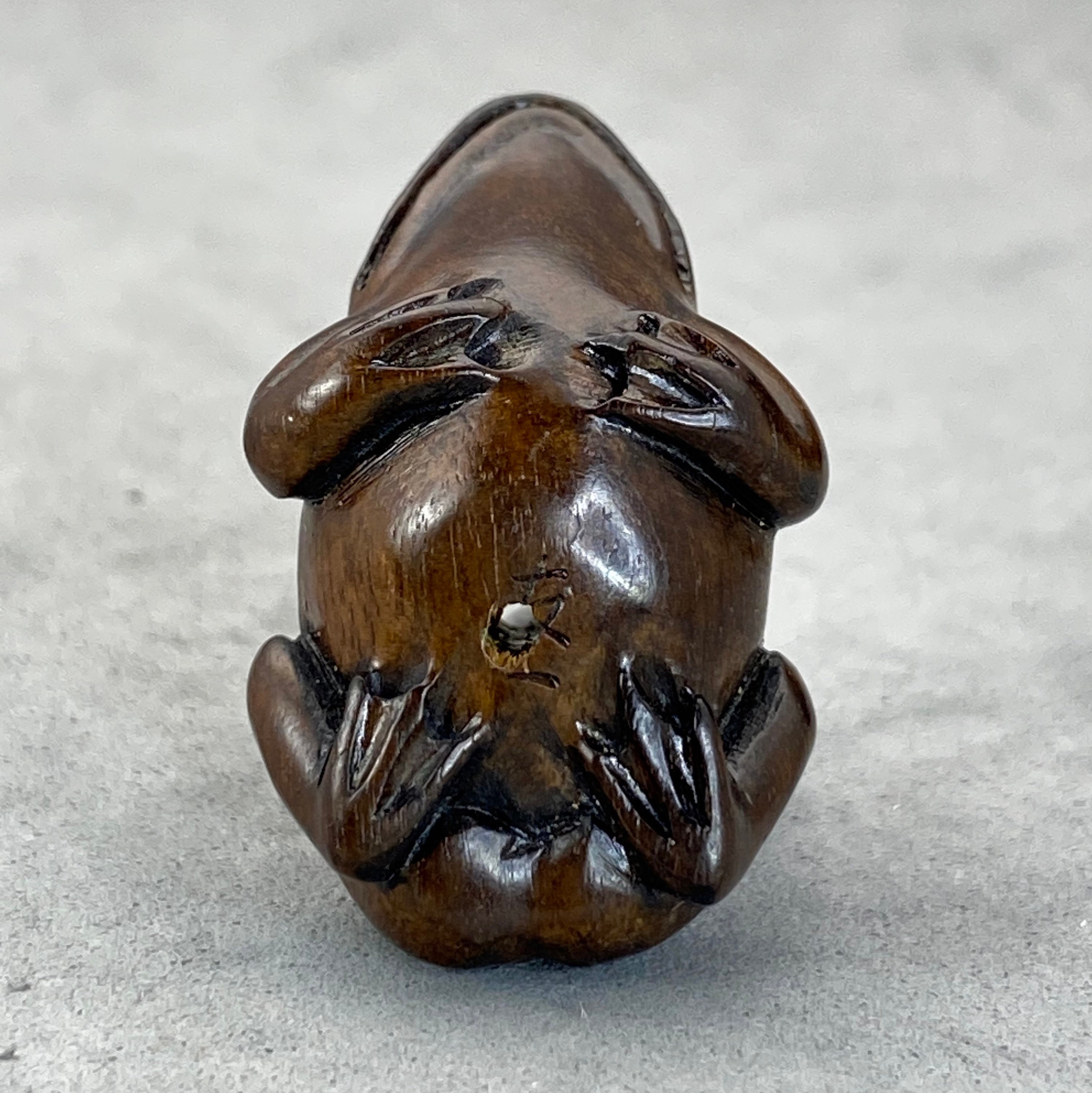 One Teakwood Ojime : Frog Playing Flute on a Lily Pad Very - Etsy