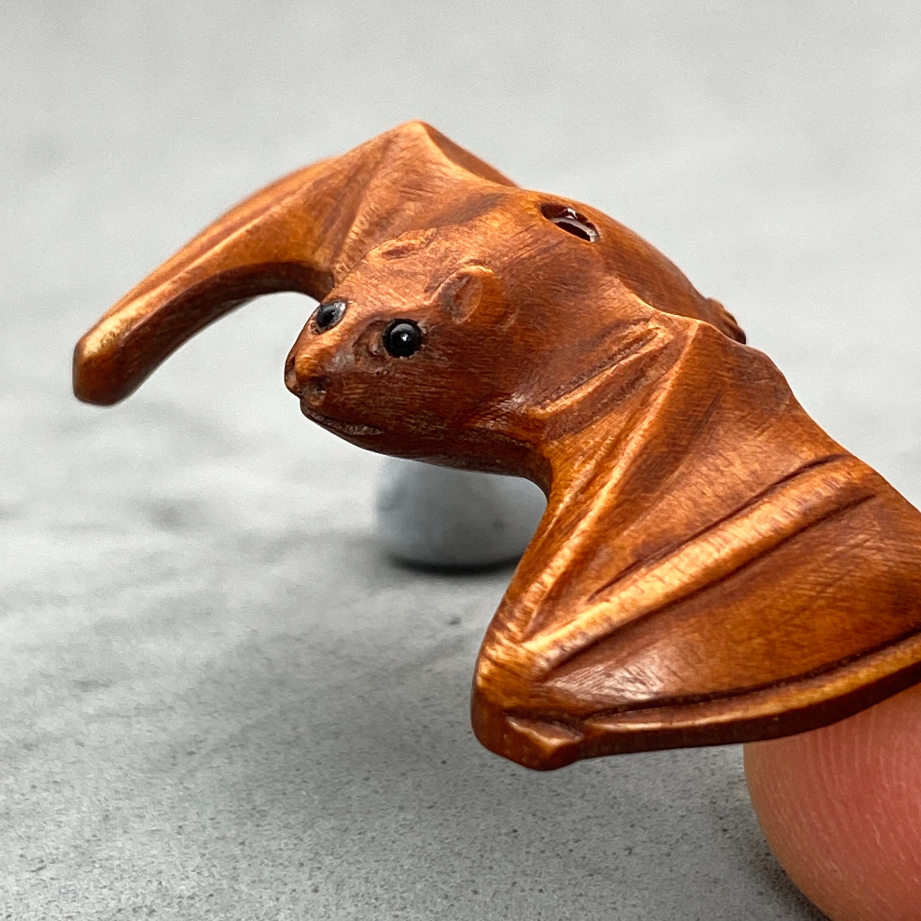 Hand Carved Boxwood Ojime of Bat Ironwood Bat Ojime Wood Bat - Etsy