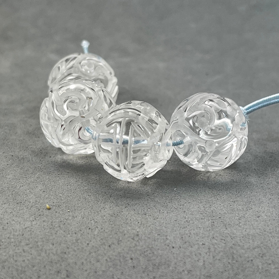 Hand Carved and Polished Rock Crystal Bead of a Dragon and Longevity ...