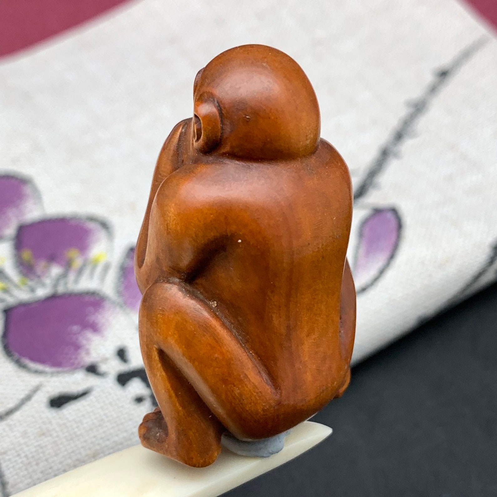 Hand Carved Boxwood Monkey Netsuke Speak No Evil Boxwood - Etsy