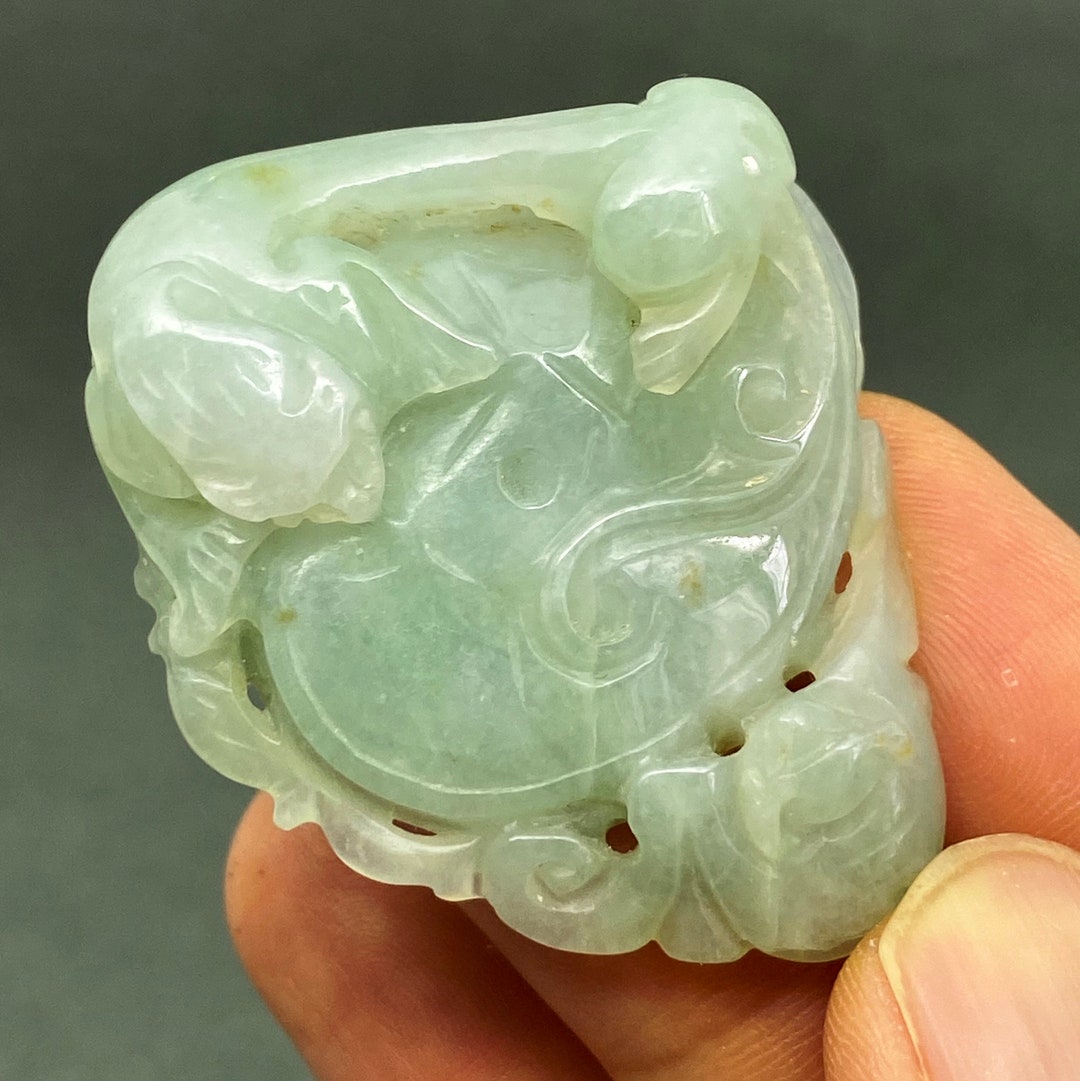 Estate Sale: Vintage Hand Carved Jadeite Pendant of Bats and Peach ...