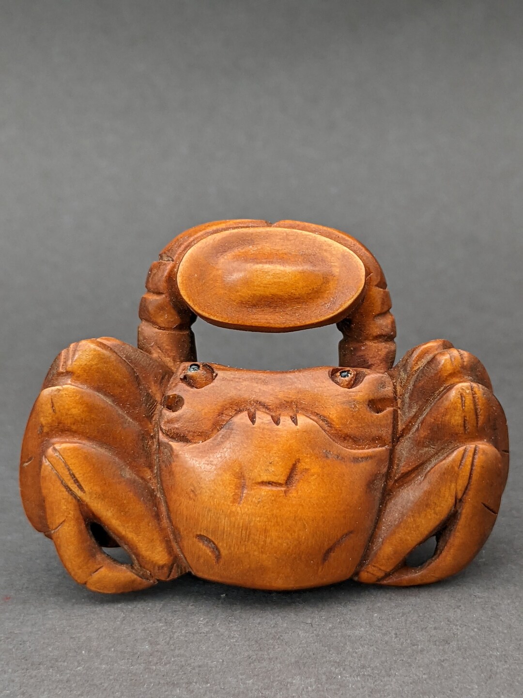 Wood Carving: Hand Carved Boxwood Crab Netsuke, Wood Crab Netsuke, Crab ...