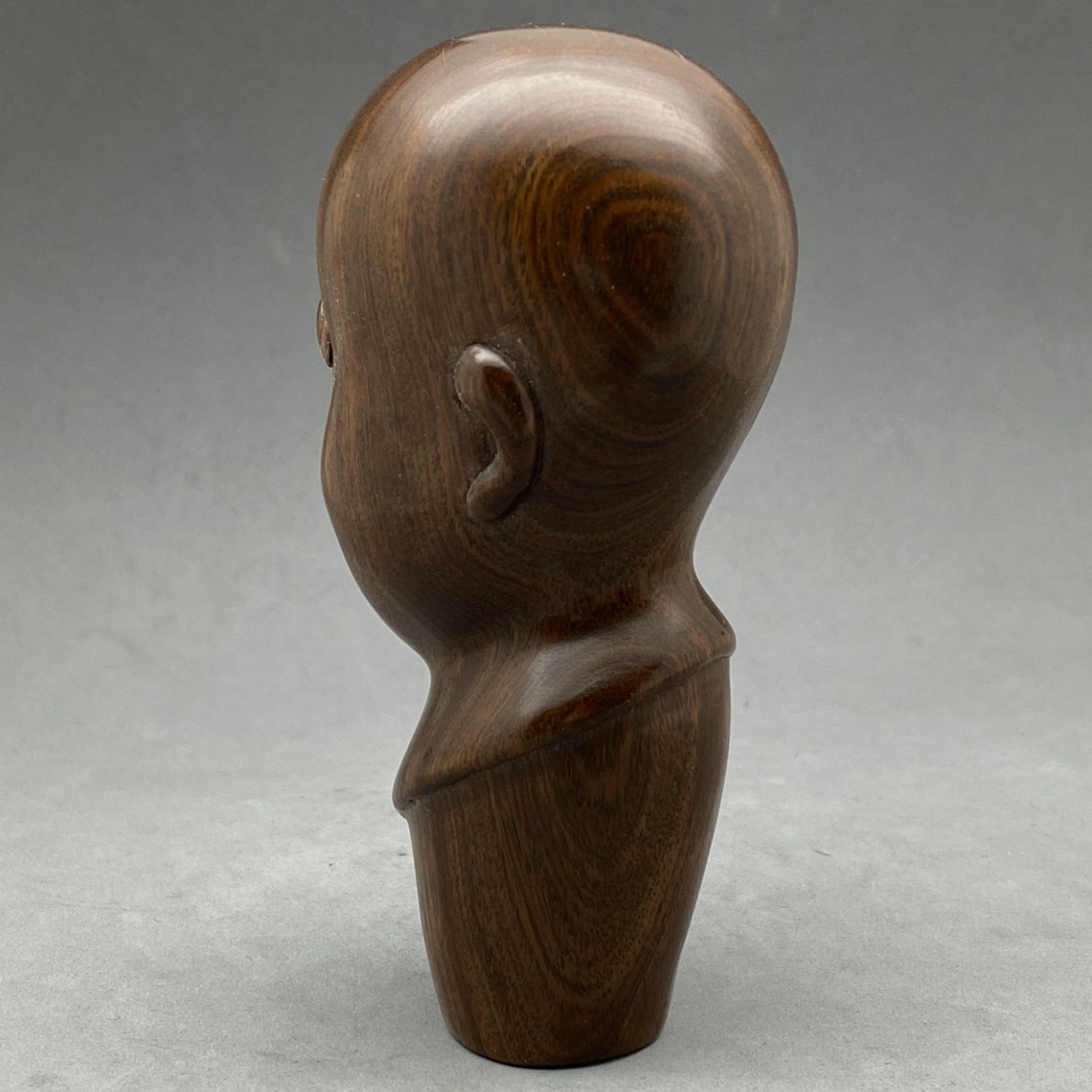 Hand Carved Teakwood, Ironwood Walking Stick Knob of a Monk Head, Bald ...