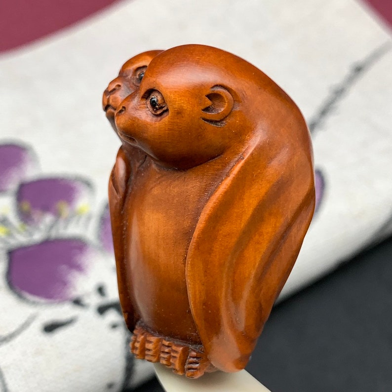 Hand Carved Boxwood Bat Netsuke Wood Bat Netsuke Boxwood Bat | Etsy