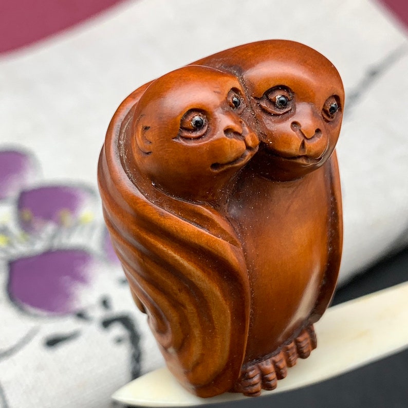 Hand Carved Boxwood Bat Netsuke Wood Bat Netsuke Boxwood Bat | Etsy