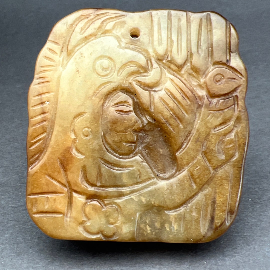Jade Carving: One Hand Carved Burnt Jade Pendant of a Inca Man With His ...