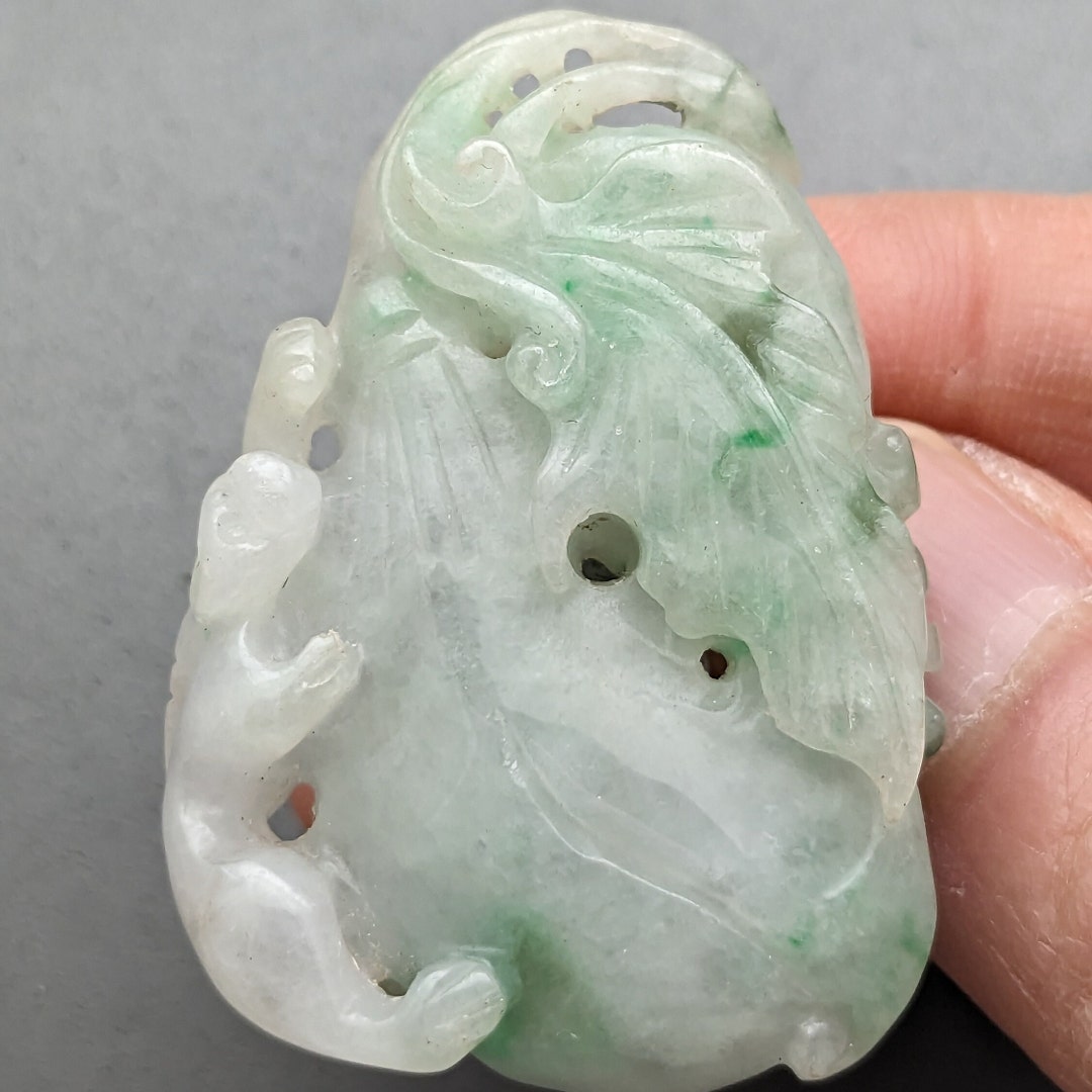 One Hand Carved Jadeite Pendant, Vintage Jadeite Pendant, Natural Color ...