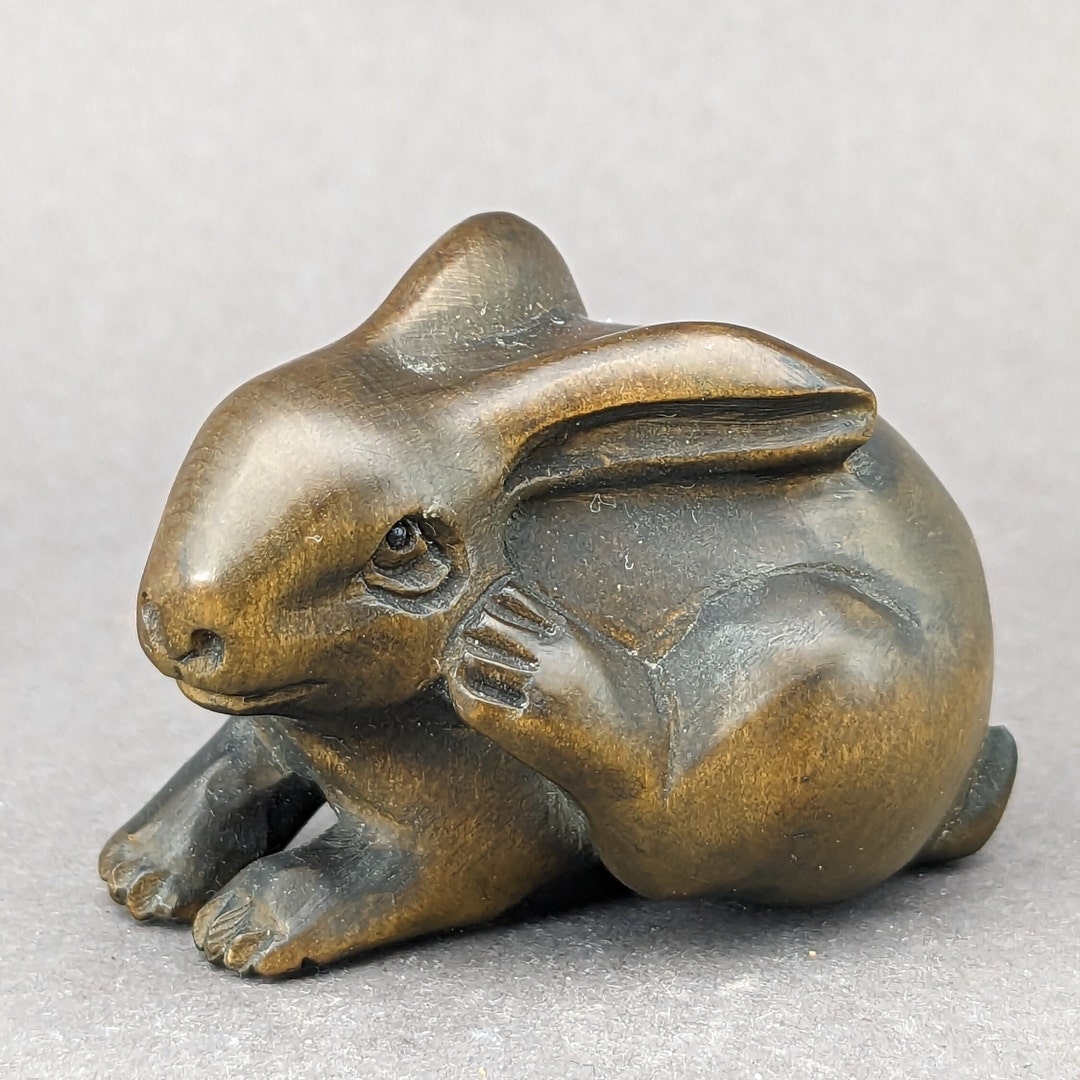 Hand Carved Boxwood Netsuke of Rabbits, Year of Hare, Rabbit Charm ...