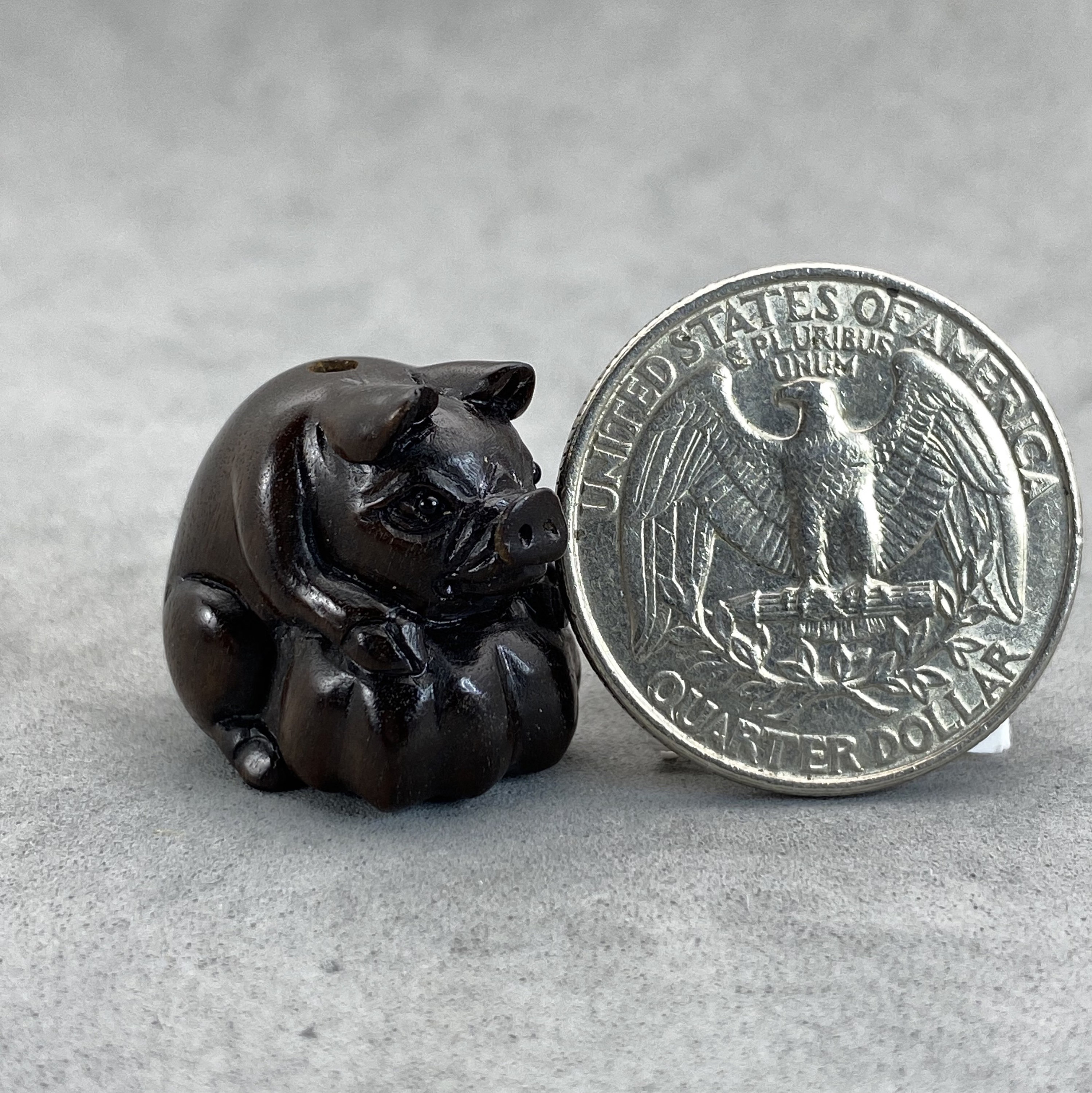 Hand Carved Teakwood Bead of Pig Year of Pig Pig Charm | Etsy