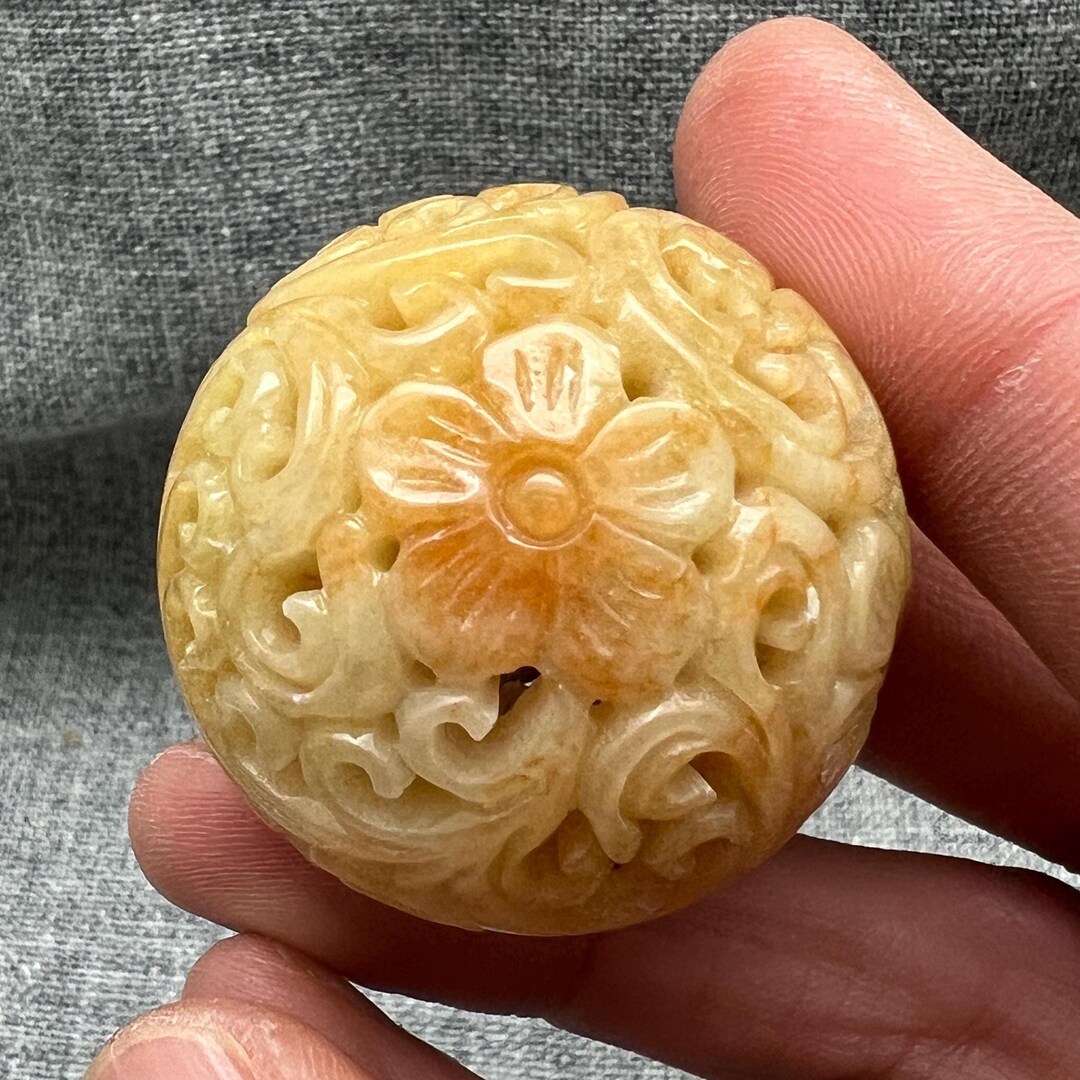 Jade Bead: One Massive Hand Carved Natural Color Honey Hue Jade Bead ...