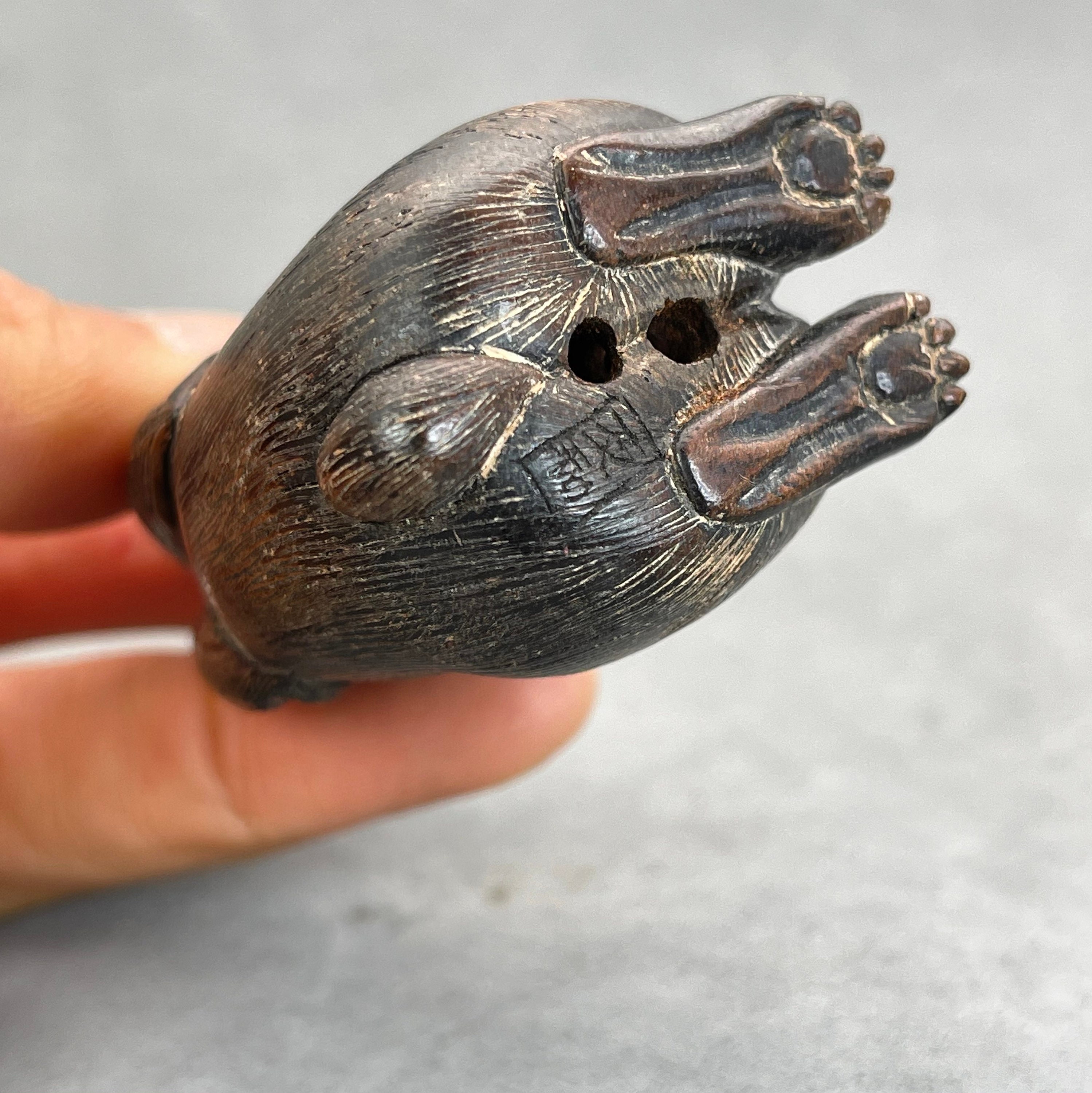 Hand Carved Teakwood Netsuke of Rabbits Year of Hare Rabbit | Etsy