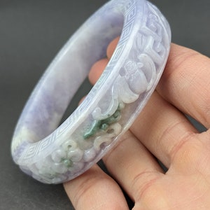 Estate Sales: Jadeite Bangle Carved With Flowers, Lavender Jade Flower ...