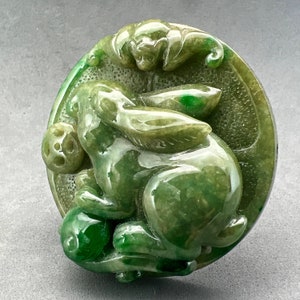 Jade Carving: One(1) Hand Carved Jadeite Pendant of a Rabbit, Year of ...