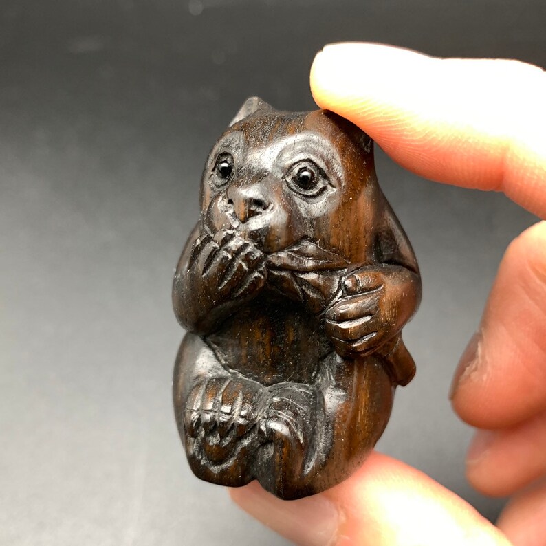 Hand Carved Ironwood Panda Netsuke, Teak Wood Panda Netsuke, Wood Panda ...