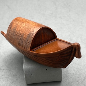 Hand Carved Boxwood Box: Covered Box of a Small Boat, Fine ...
