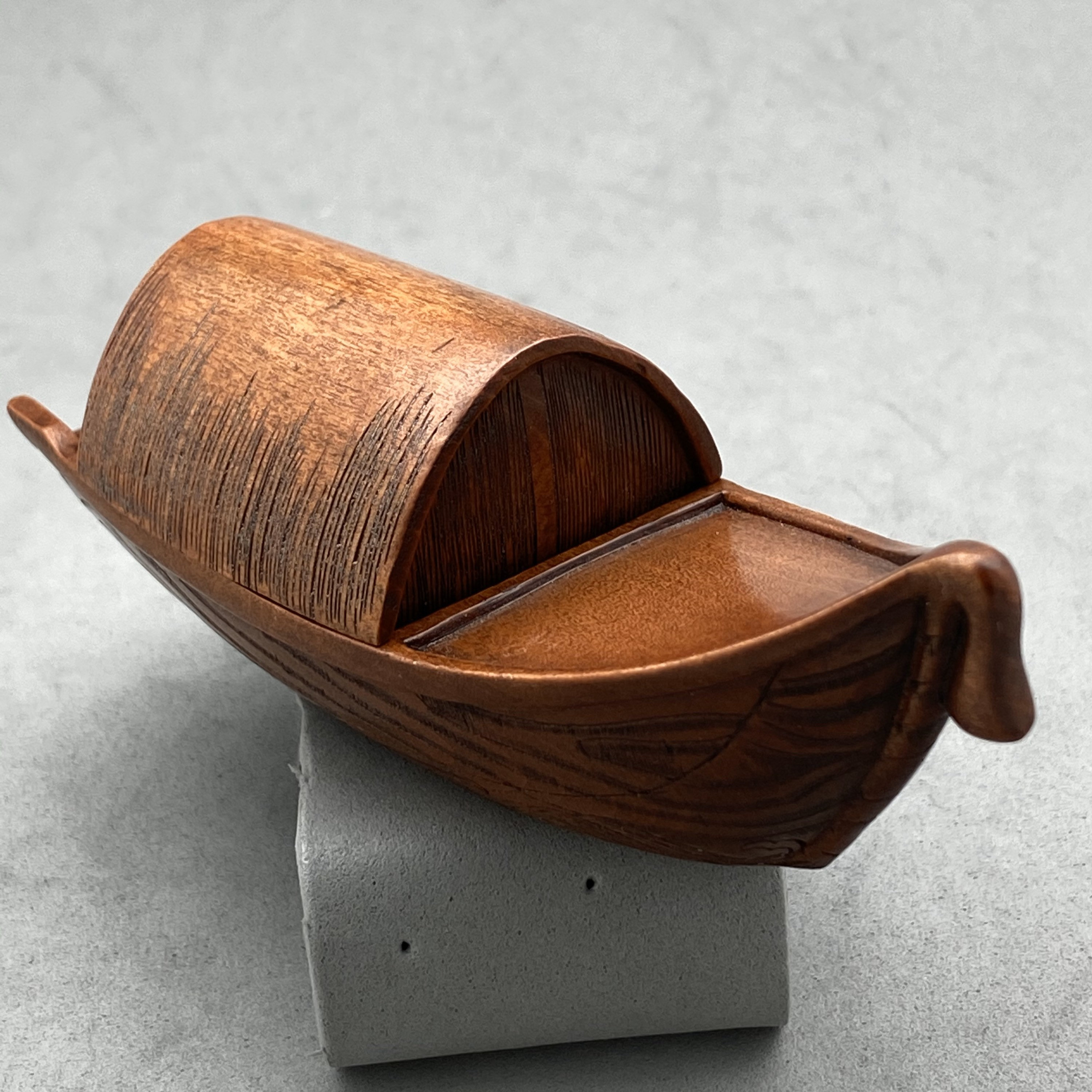 Hand Carved Boxwood Box: Covered Box of a Small Boat, Fine ...