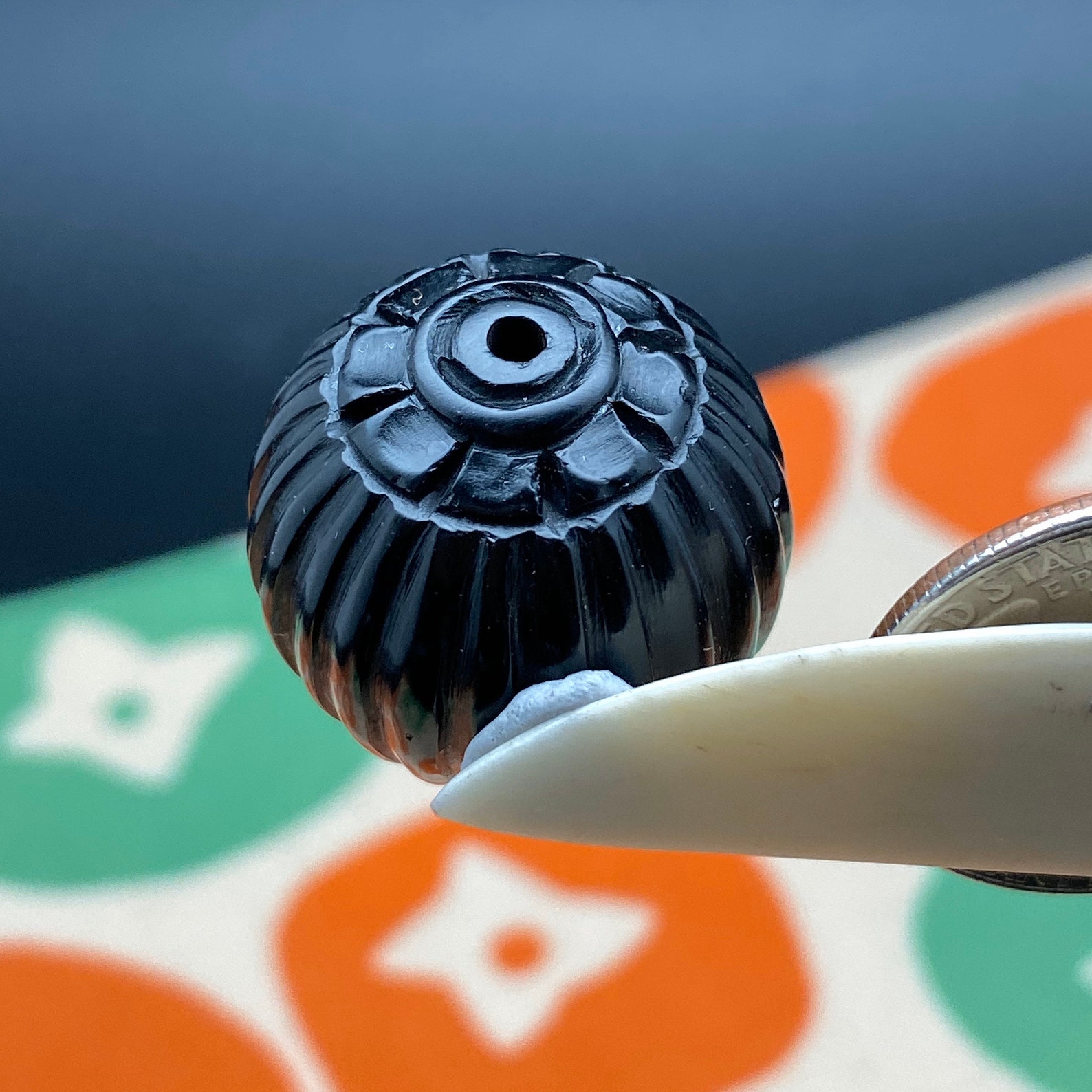 1 Vintage Jet Bead: Hand Carved Black Jet Bead in Pumpkin Shape ...