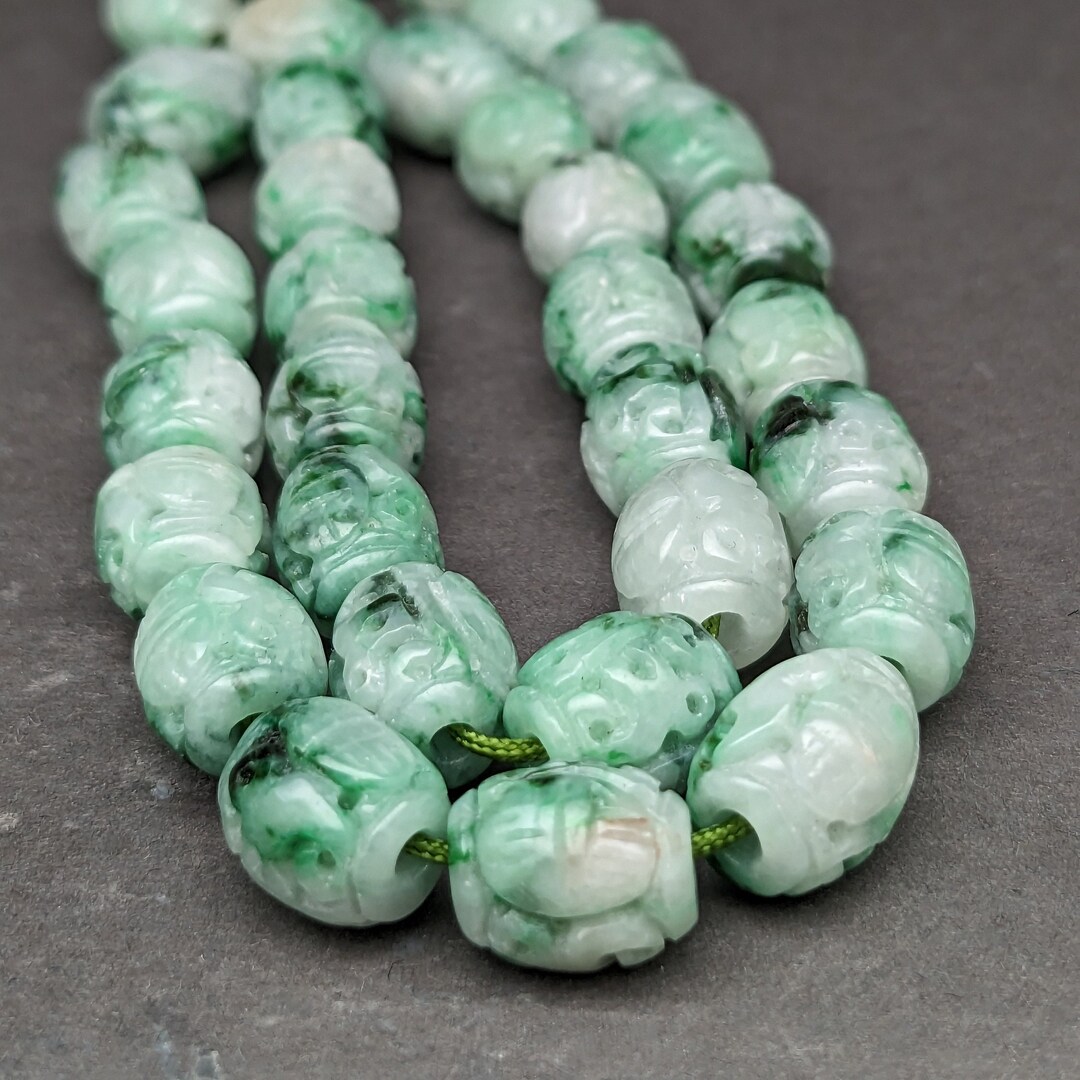 Jade Carving: 1 Oval Hand Carved Natural Color Jadeite Bead, Carved ...