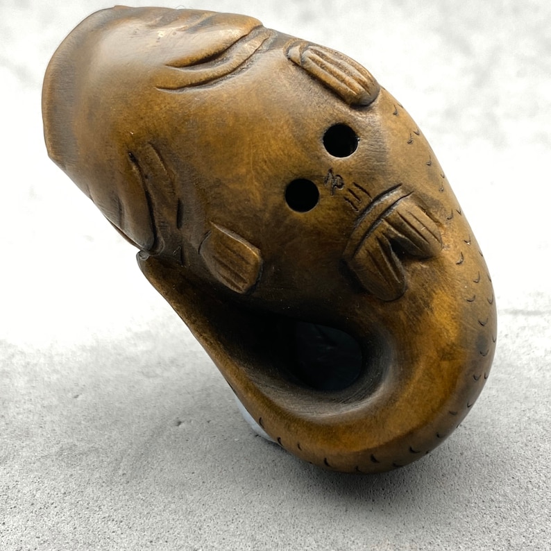 Hand Carved Boxwood Fish Netsuke Wood Fish Netsuke Signed by - Etsy