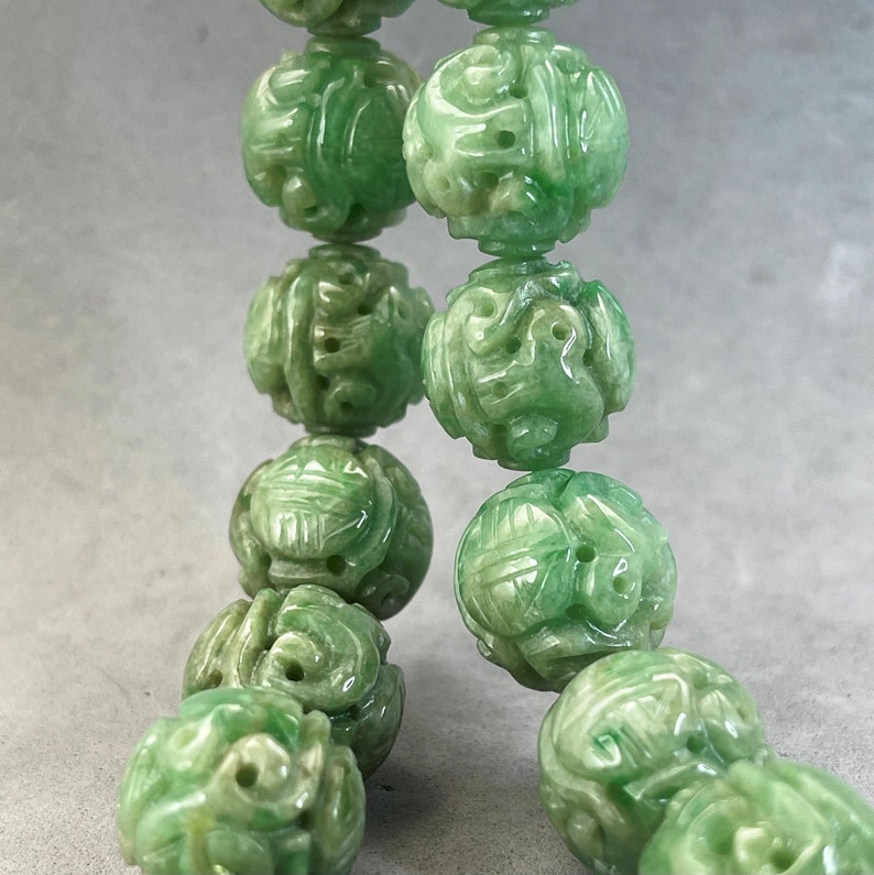 Jade Carving: 1 Hand Carved Natural Color Jadeite Bead, Carved With ...