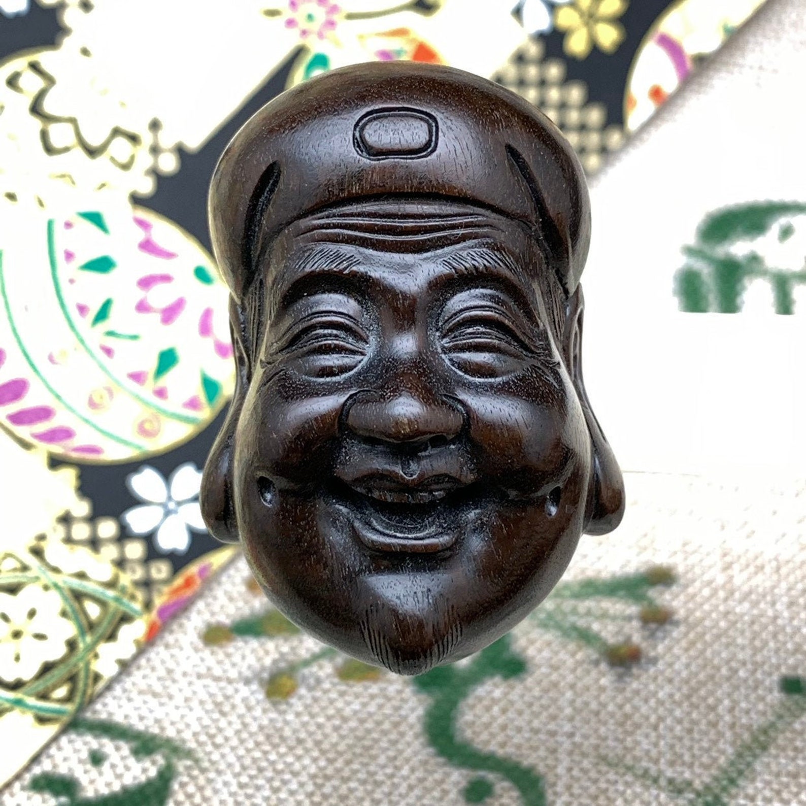 Hand Carved Teakwood Japanese Opera Mask, a Merchant, Represents ...