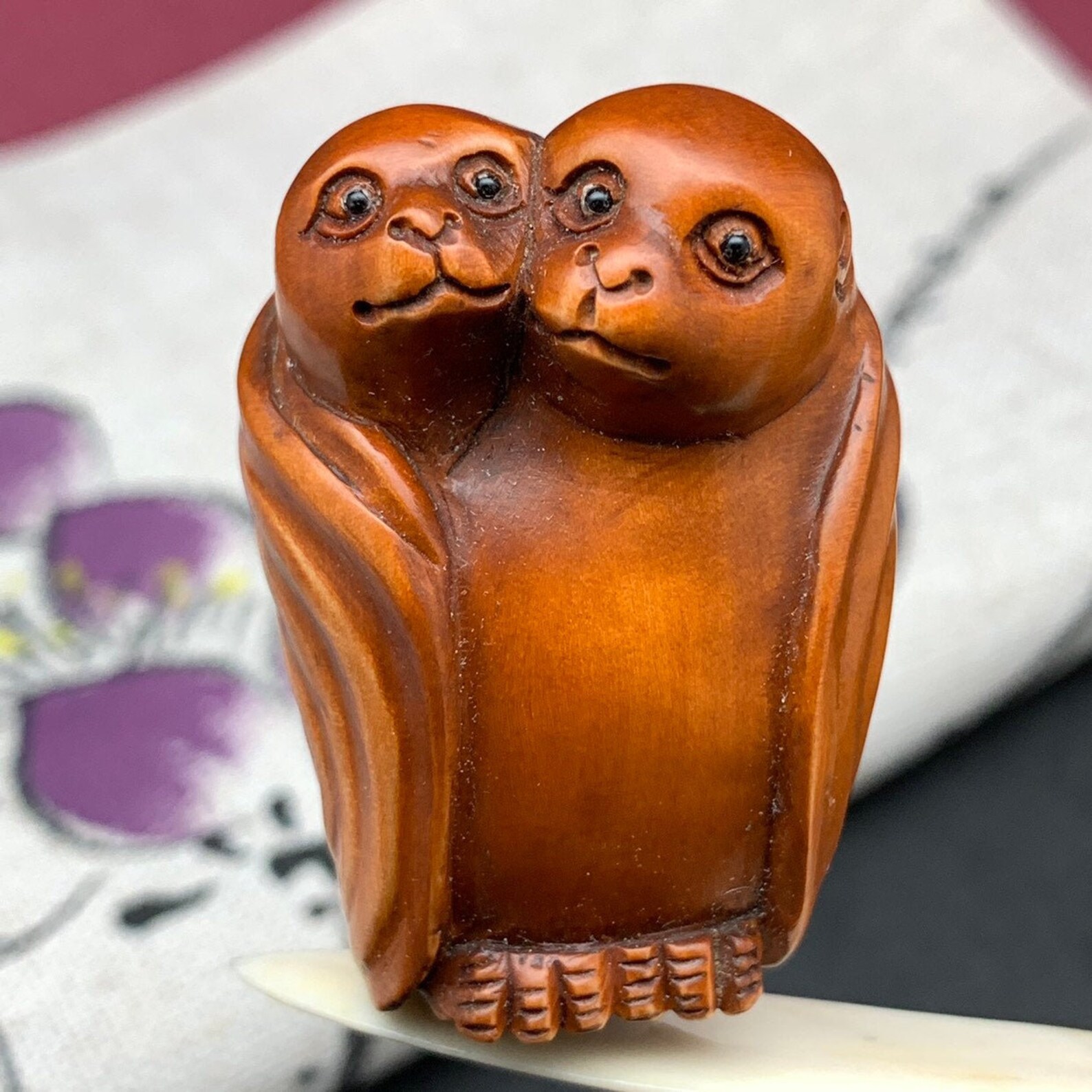 Hand Carved Boxwood Bat Netsuke Wood Bat Netsuke Boxwood Bat - Etsy