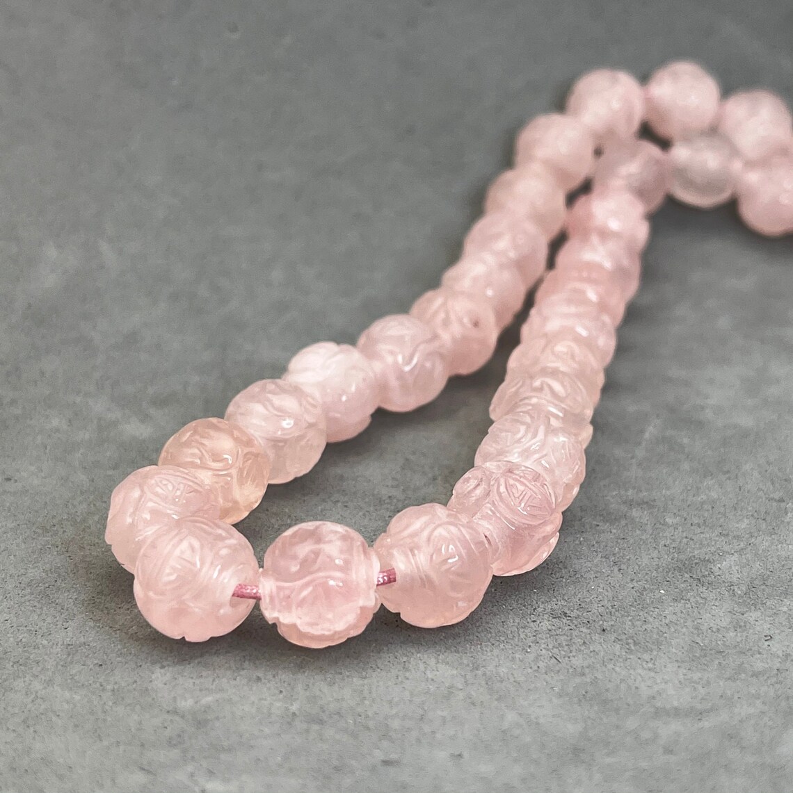 Rose quartz carving: One hand carved rose quartz bead with | Etsy