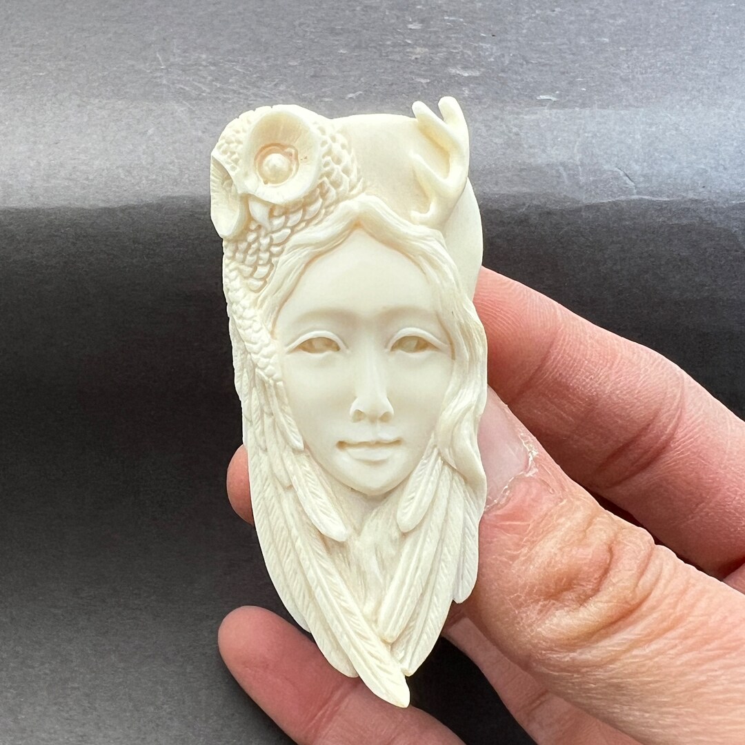 Vintage Moose Antler Pendant: Unset Hand Carved Moose Antler Goddess ...