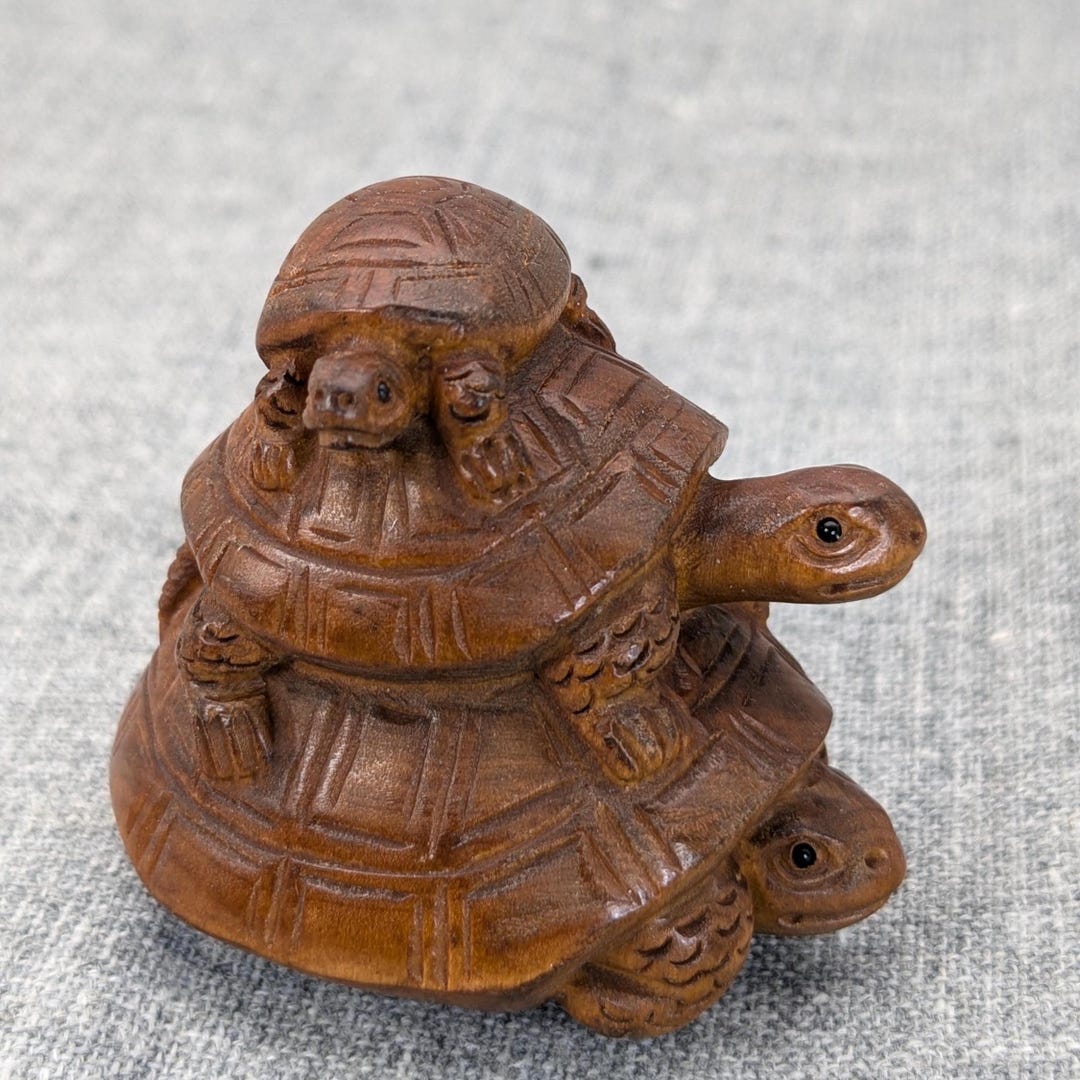 Hand Carved Boxwood a Group of Turtles, Turtle Netsuke, Longevity ...