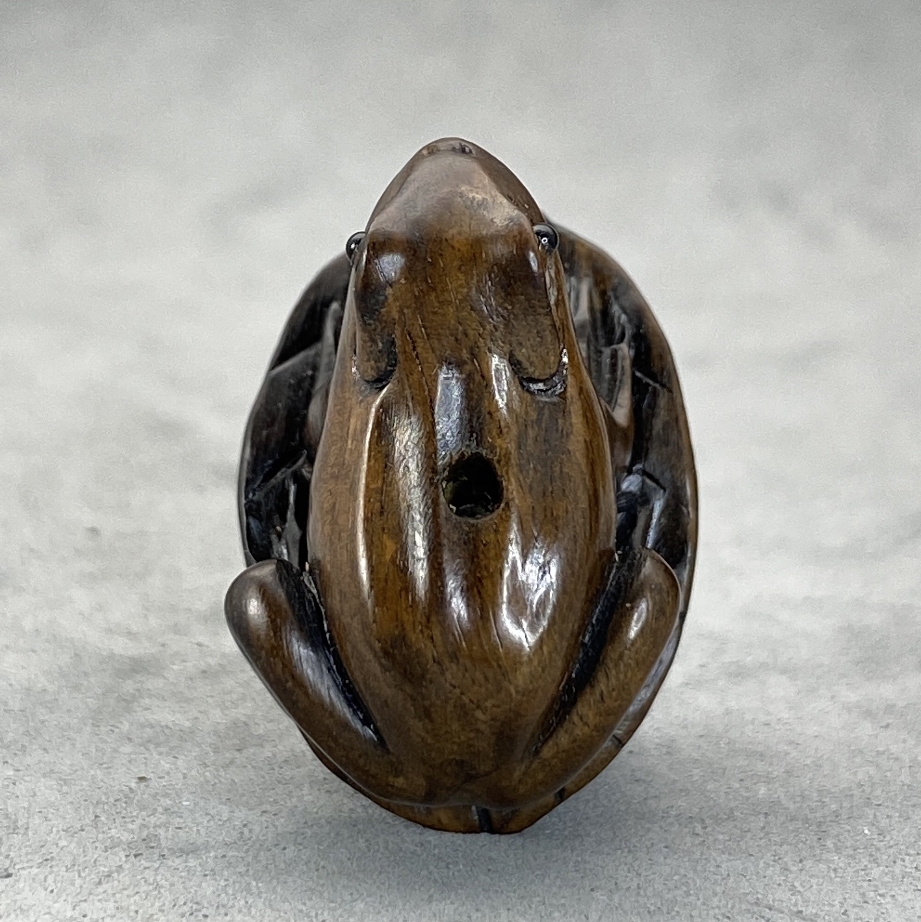 One Teakwood Ojime : Frog Playing Flute on a Lily Pad Very - Etsy