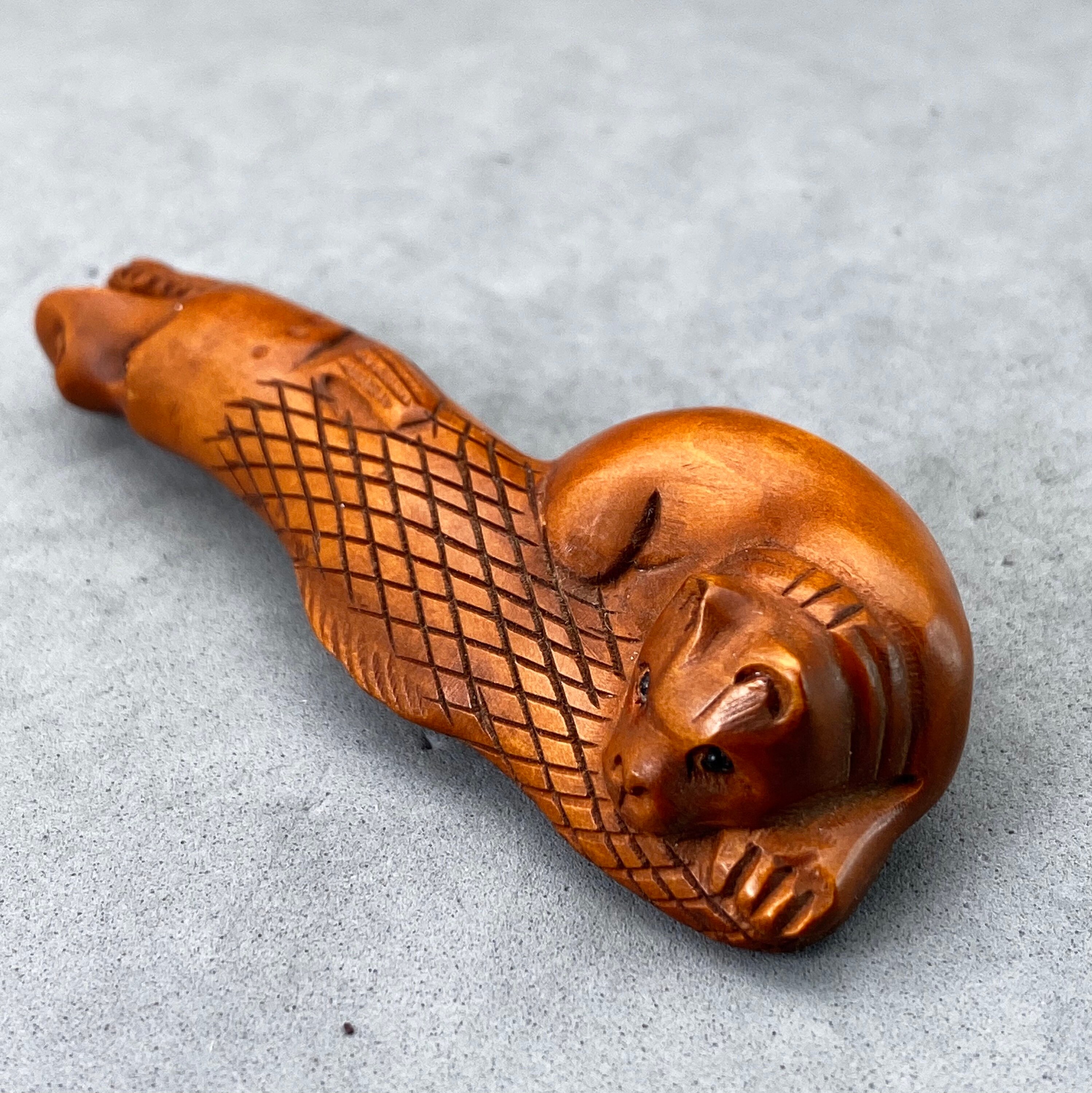 Hand Carved Boxwood Cat Netsuke Wood Cat Netsuke Wood Cat | Etsy