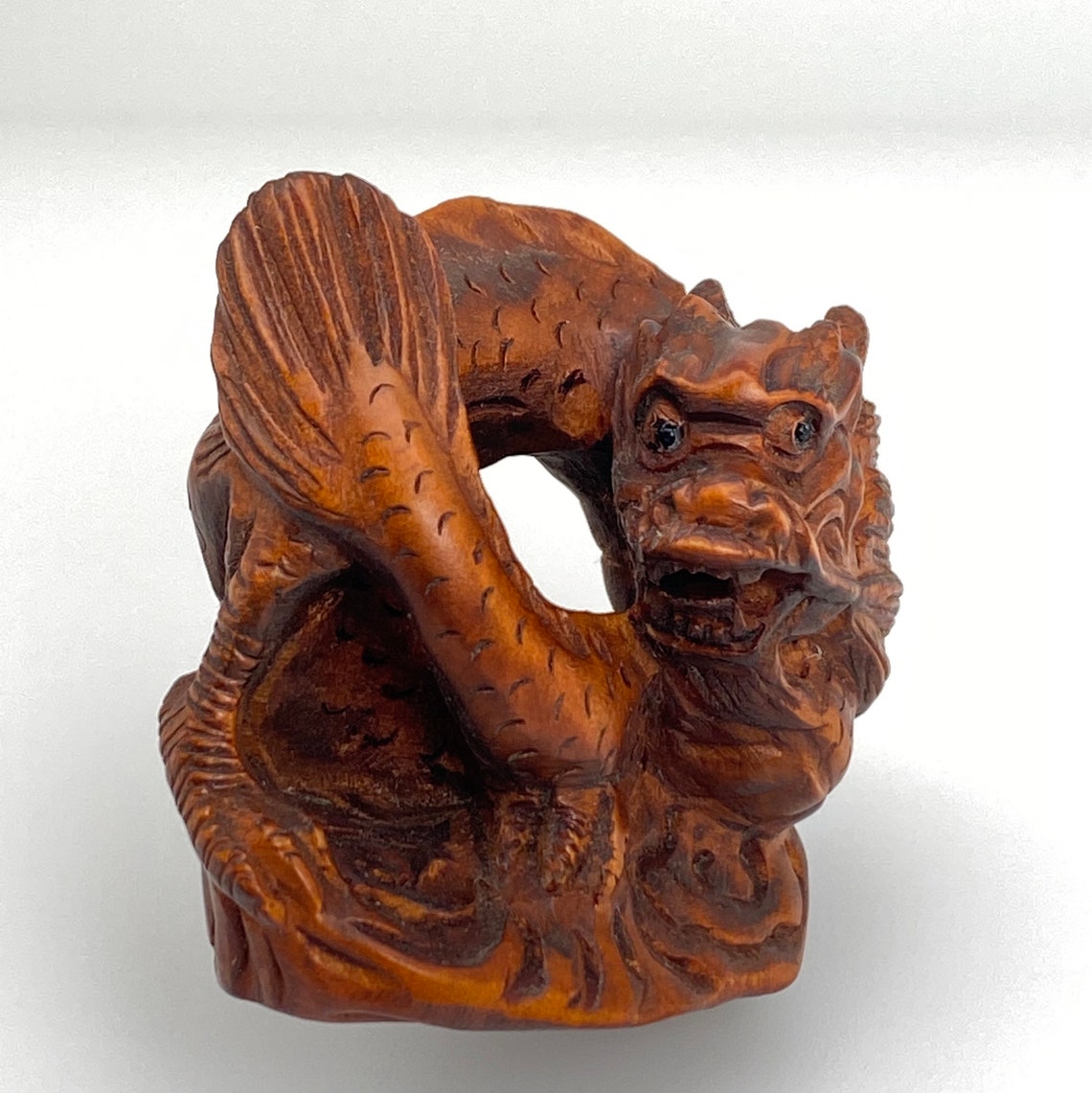 Hand carved Boxwood dragon netsuke wood dragon netsuke | Etsy