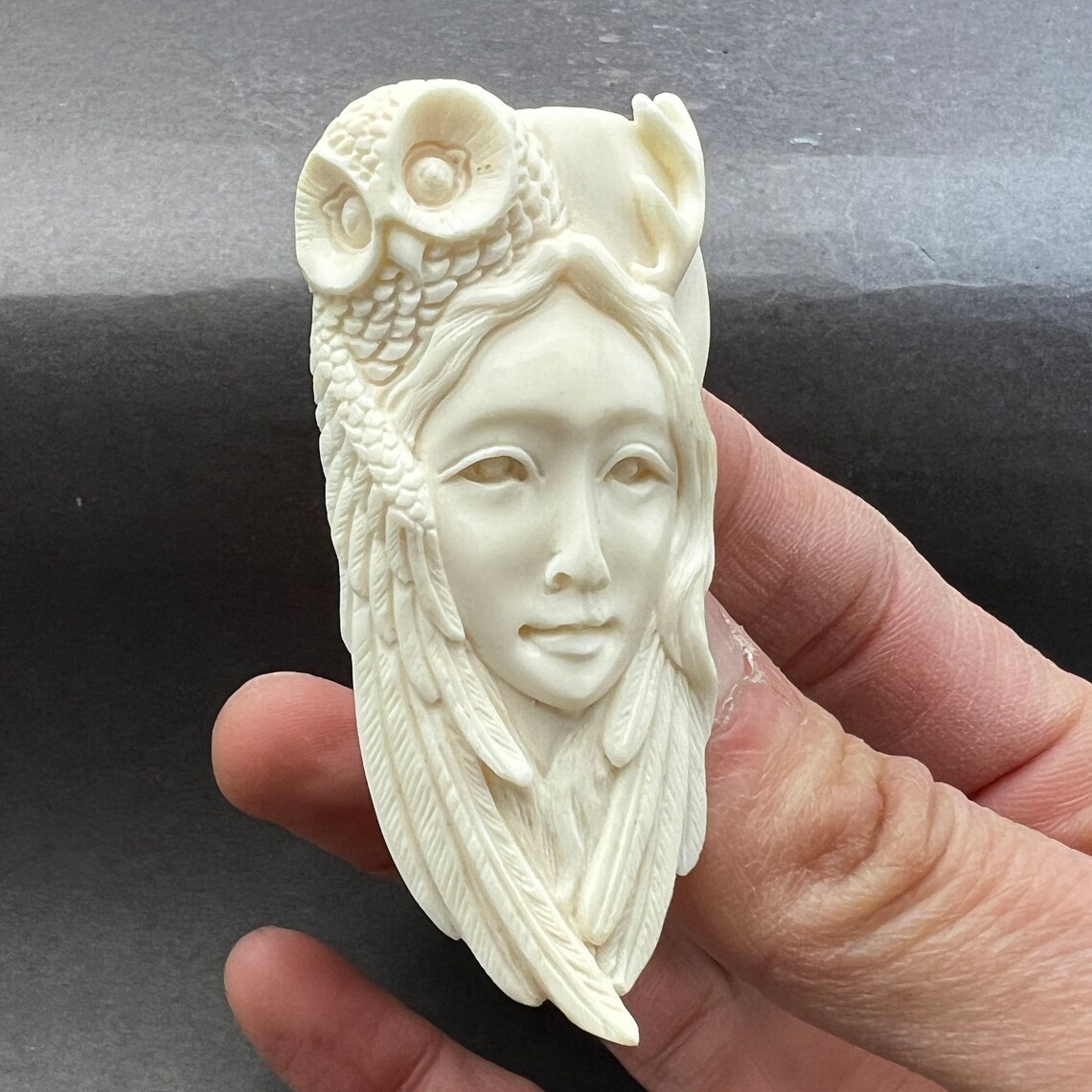 Vintage Moose Antler Pendant: Unset Hand Carved Moose Antler Goddess ...