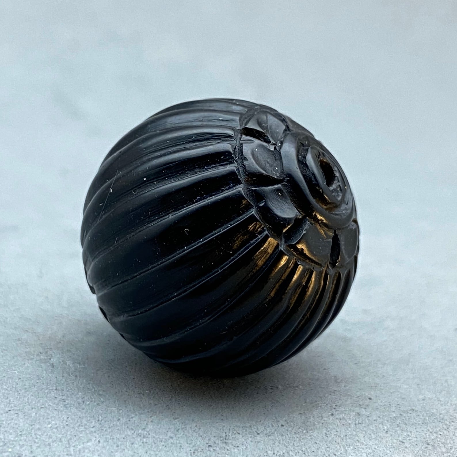 1 Vintage Jet Bead: Hand Carved Black Jet Bead in Pumpkin Shape ...