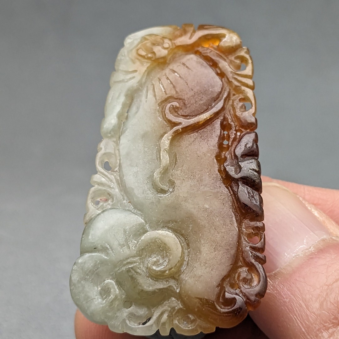 Jade Carving: Vintage Hand Carved Jadeite Pendant of Kirin and Lotus ...