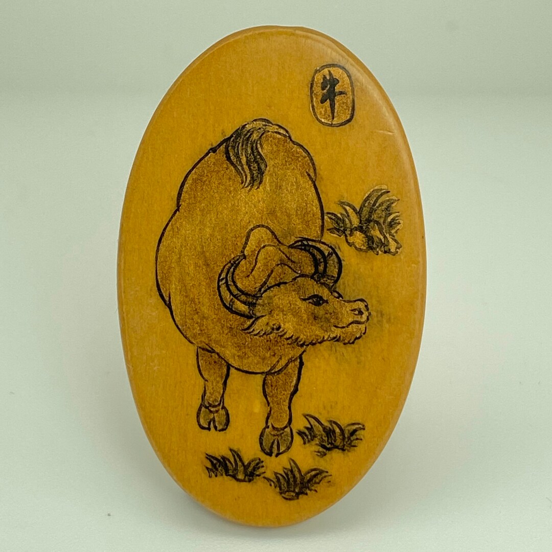 Boxwood Pendant: Hand Painted Ox in Gold, Hand Painted Ox Pendant ...