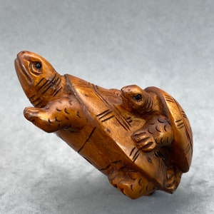 Hand Carved Boxwood a Group of Turtles, Wood Turtle Netsuke, Longevity and Wisdom, Wood Turtle ...