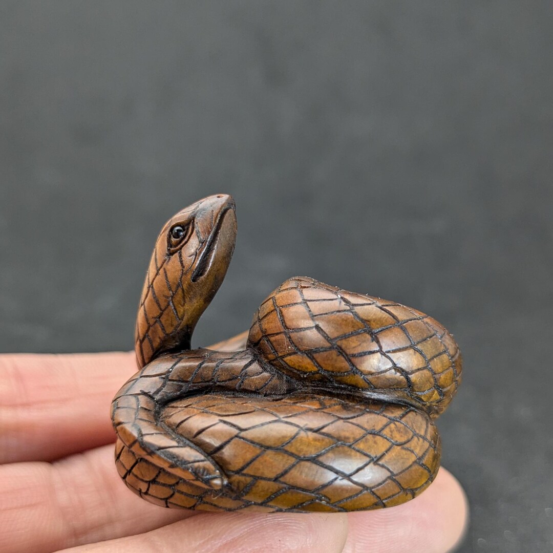Hand Carved Boxwood Snake Netsuke, Wood Snake Netsuke, Boxwood Snake ...