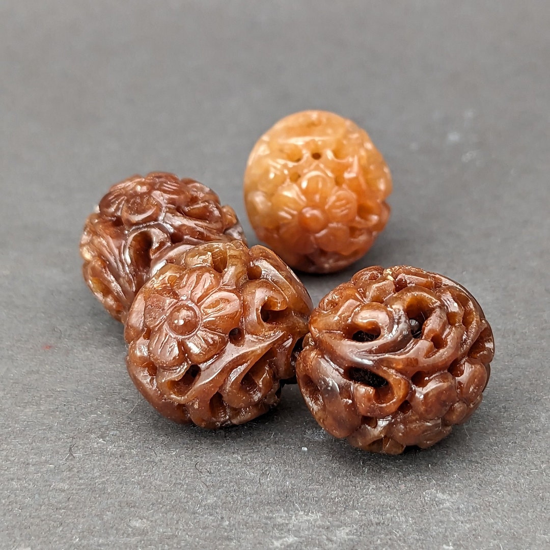 Jade Carving: One Hand Carved Jadeite Oval Flower Bead, 15mm Fei Cui ...