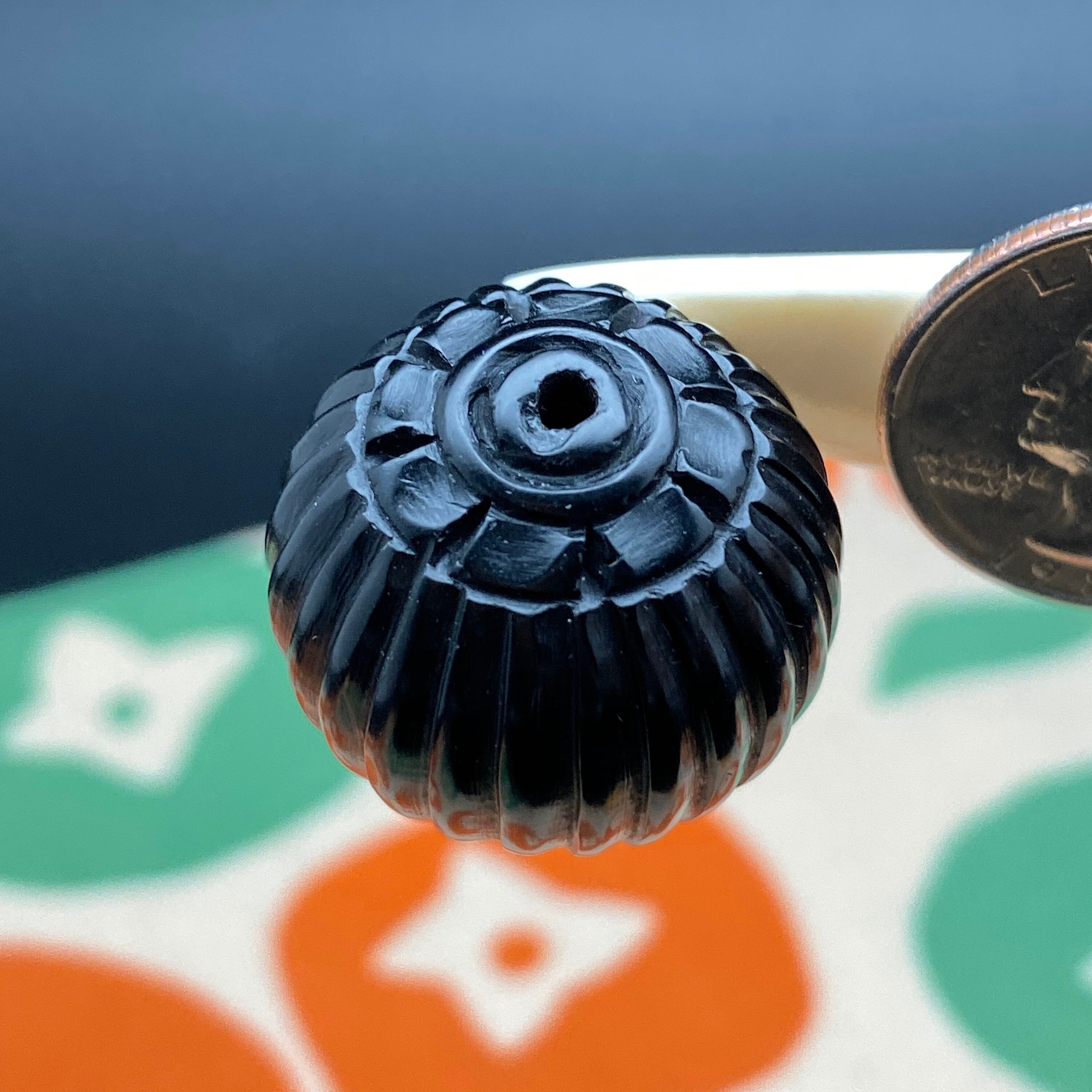 1 Vintage Jet Bead: Hand Carved Black Jet Bead in Pumpkin Shape ...