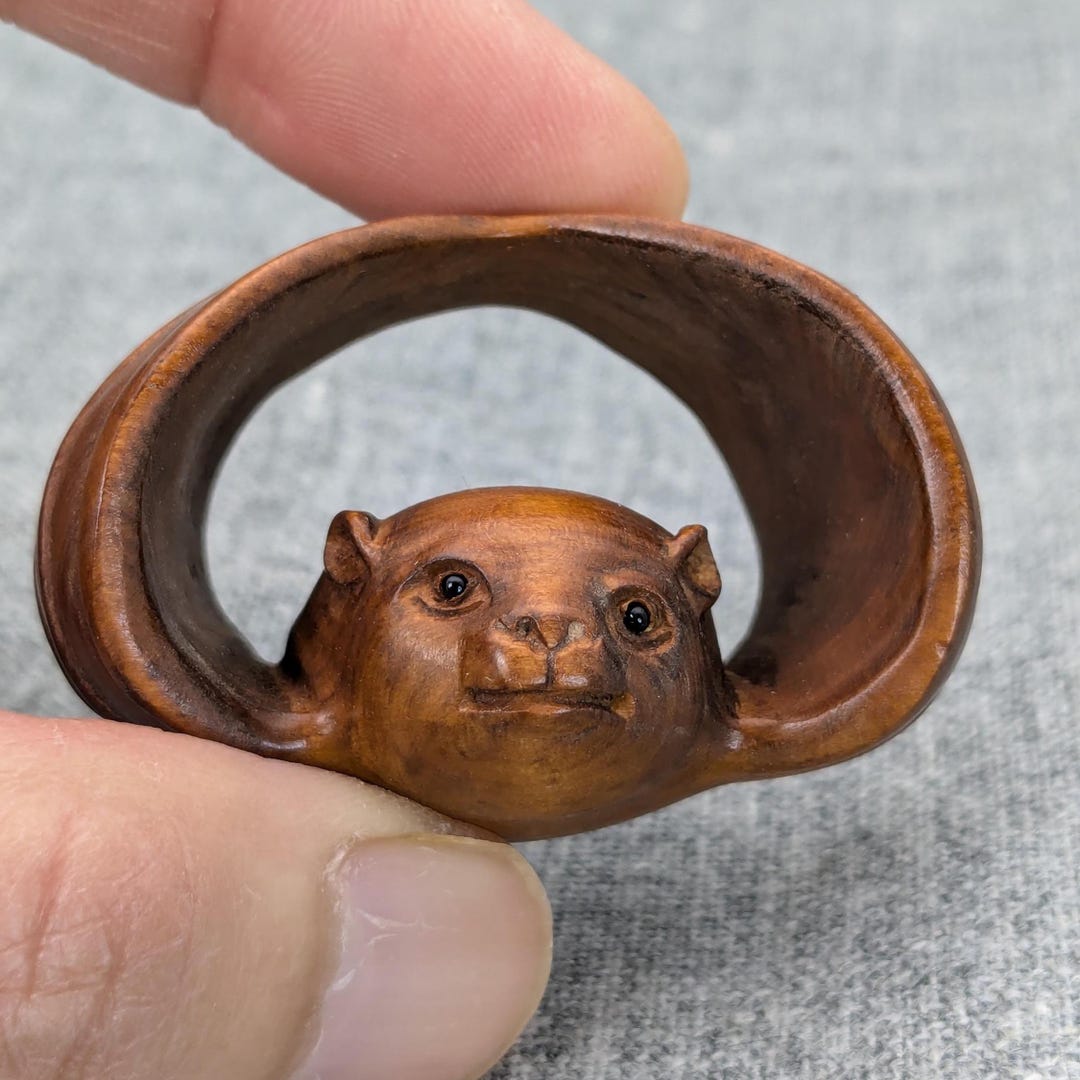 Hand Carved Boxwood Bat Netsuke, Wood Bat Netsuke, Boxwood Bat Netsuke ...