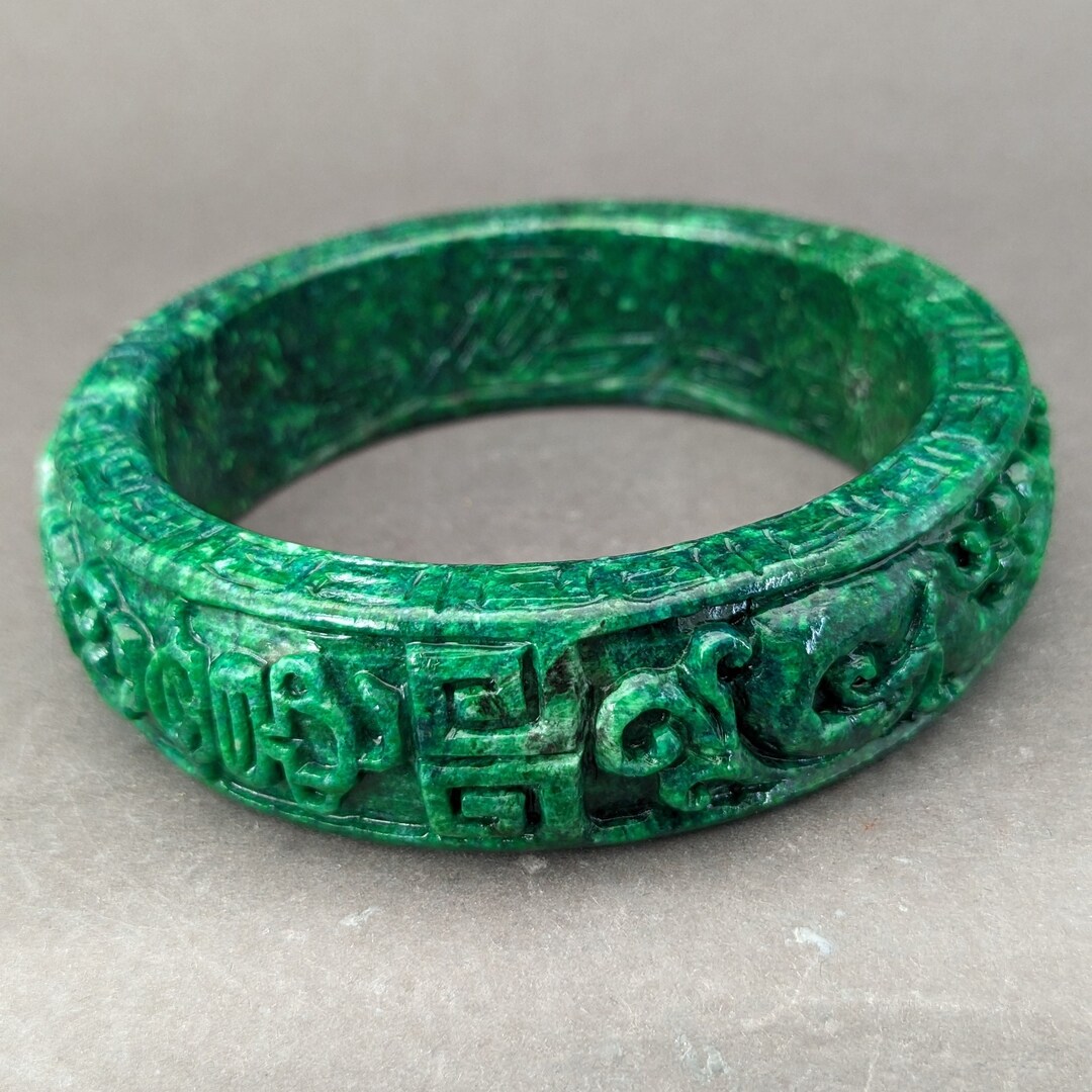 Natural Jade Bangle: Jadeite Bangle Carved With Dragon and Phoenix ...