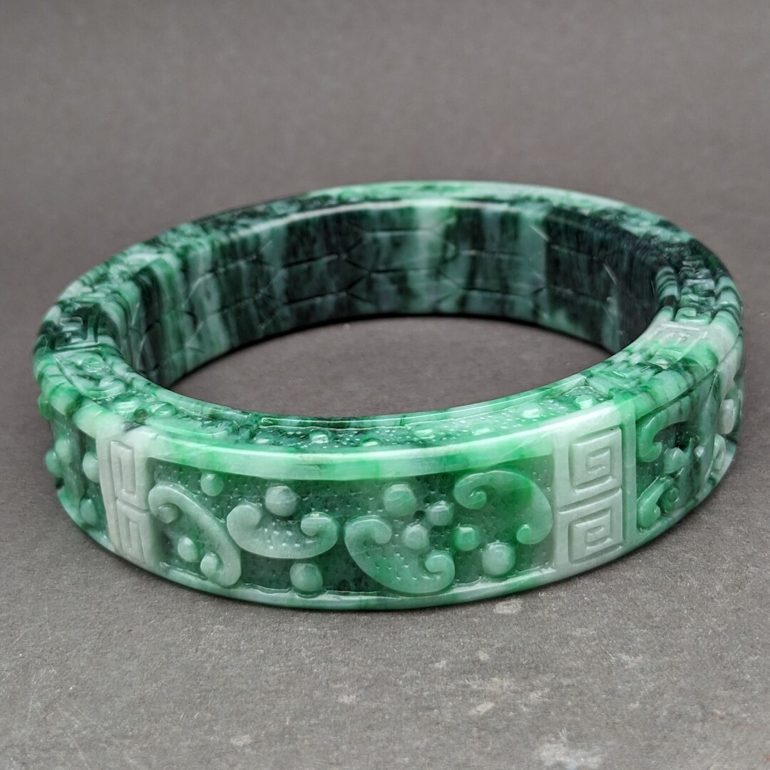 Natural Jade Bangle: Jadeite Bangle Carved With Dragon and Phoenix ...