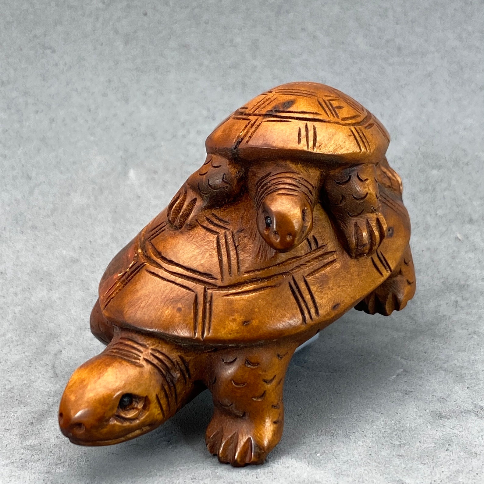 Hand Carved Boxwood a Group of Turtles, Wood Turtle Netsuke, Longevity ...