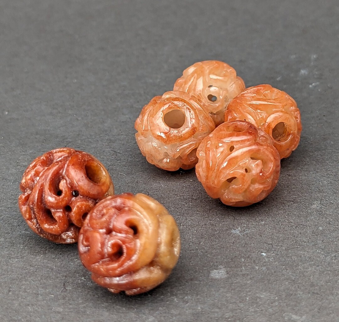 Jade Carving: One Hand Carved Jadeite Flower Bead, 15mm Fei Cui ...